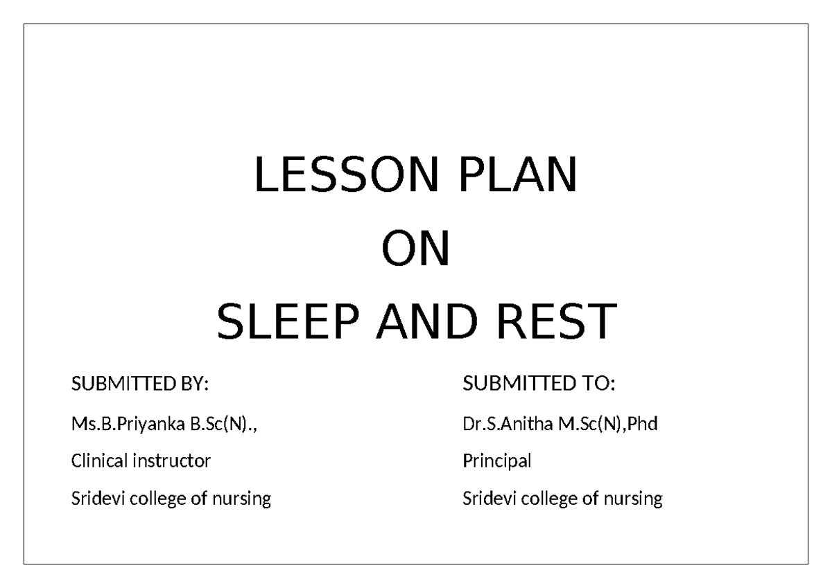 B.Sc(N) Lesson Plan: Sleep and Rest - Teaching Strategies & Objectives ...