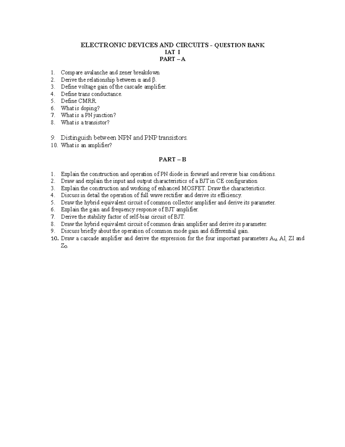 EDC IAT I Question Bank: Electronic Devices & Circuits - Studocu