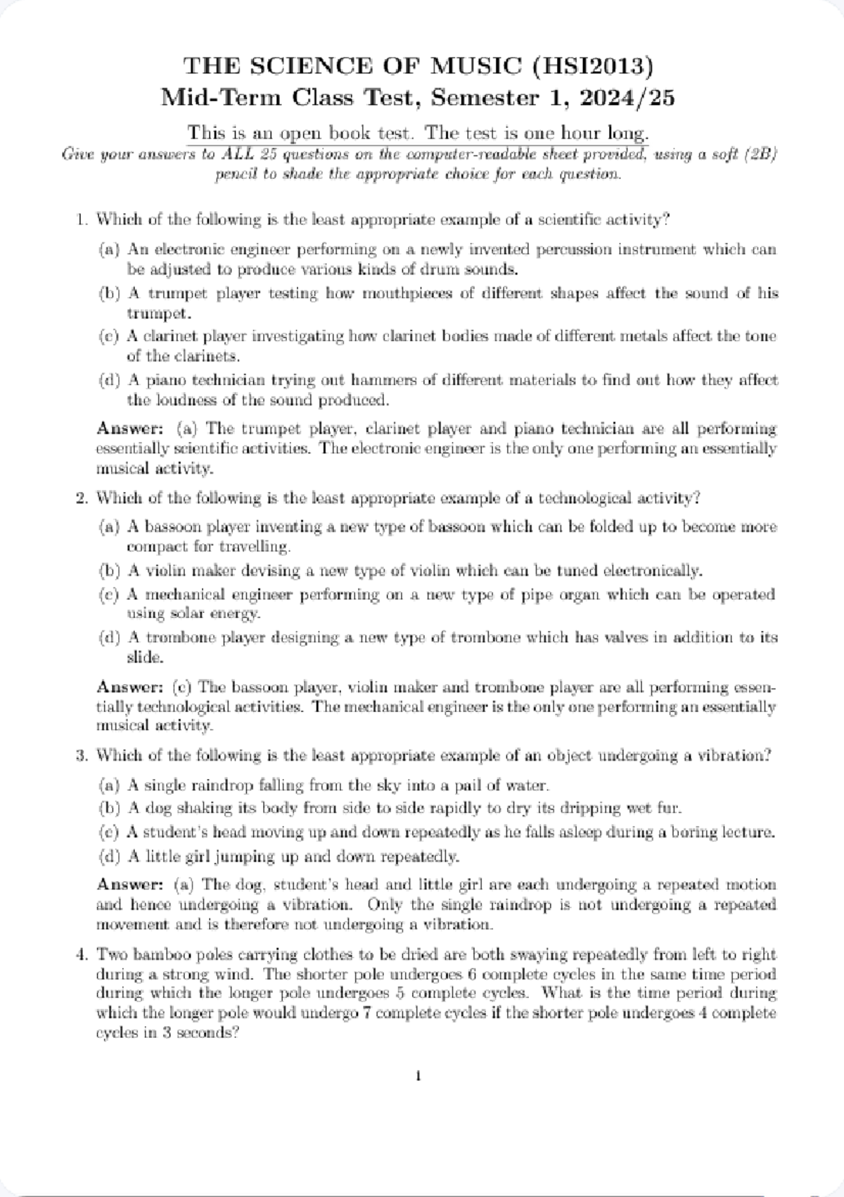 HSI2013 AY20242025 S1 Midterm Test: The Science of Music - Studocu
