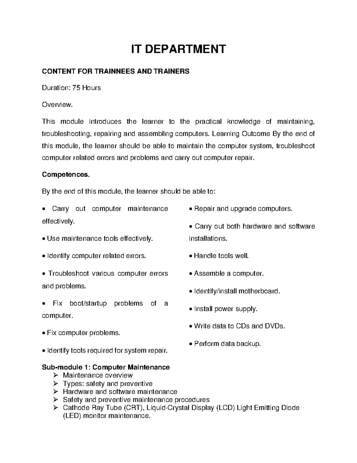 IT Dept: Computer Repair & Maintenance Notes (75 Hours) - Studocu