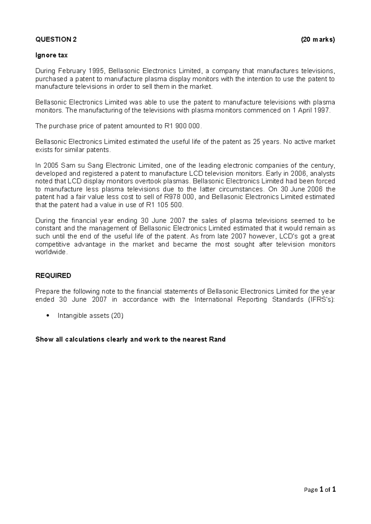 INT 101: Intangible Assets Note for Bellasonic Electronics (2007) - Studocu