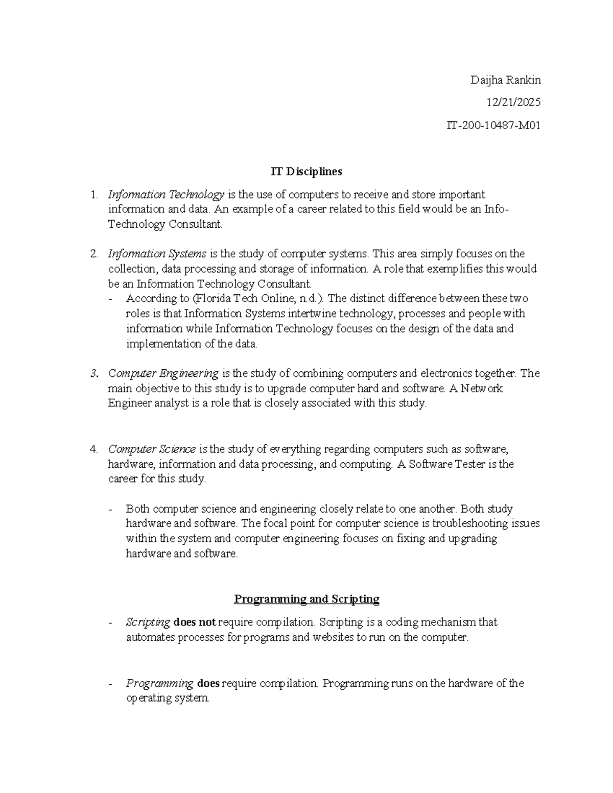 7-2 Assignment - IT Fundamentals: Exploring IT Disciplines and Careers ...