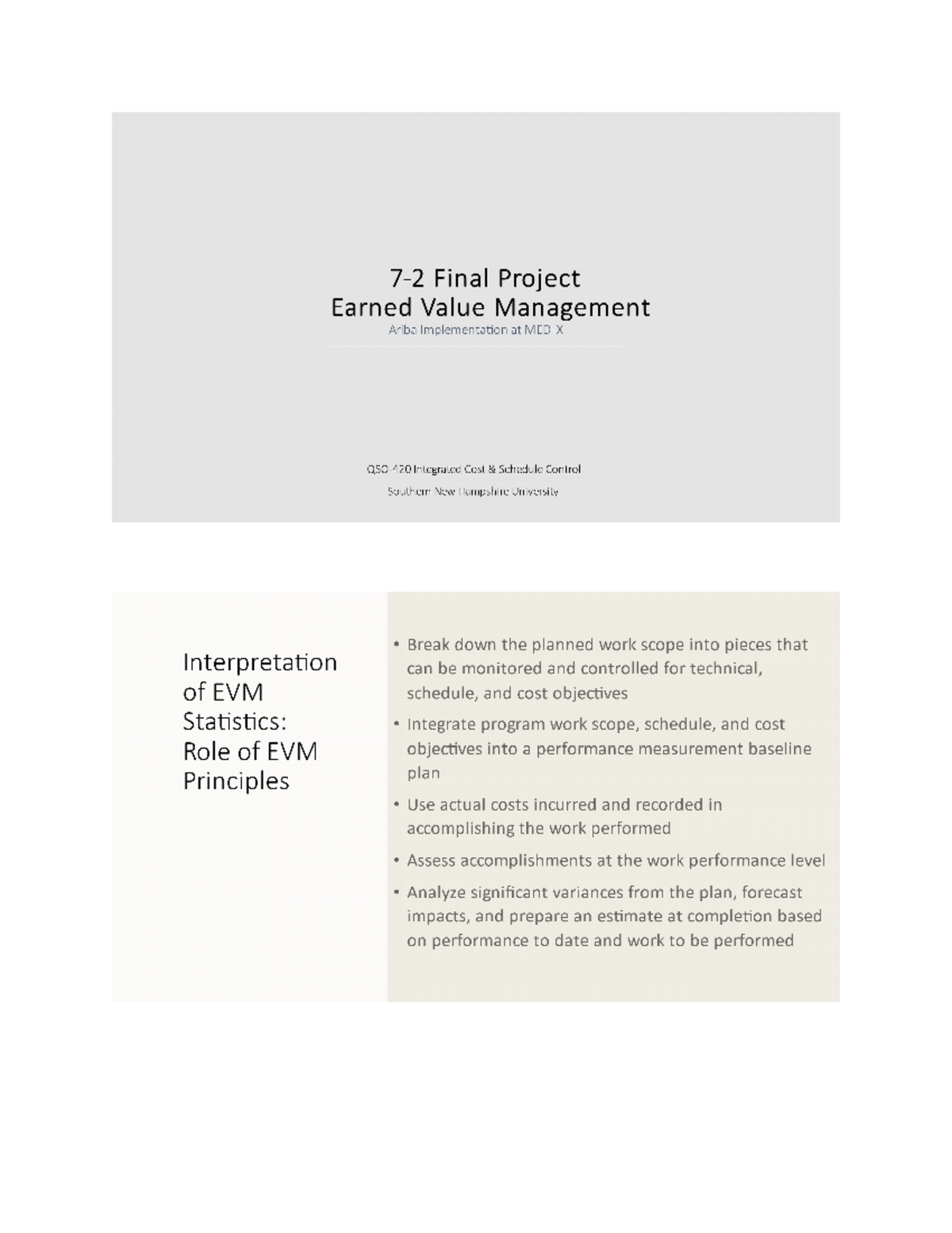 Qso420 final EVM - The role of EVM principles is to measure, forecast ...