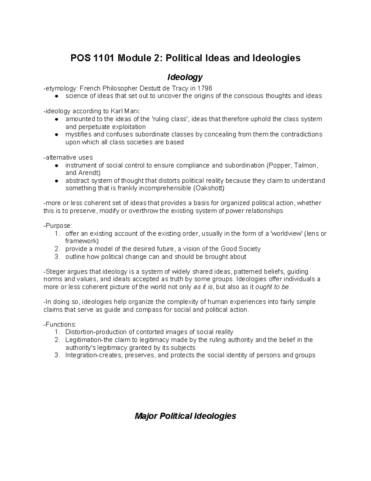 Notes 1101 Political Ideas Ideologies 2021 - POS 1101 Module 2 ...