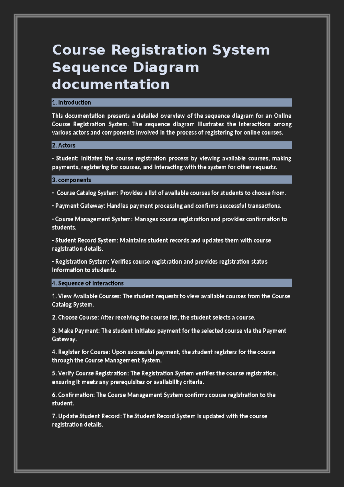 Online Course Registration System Sequence Diagram Documentation - Studocu
