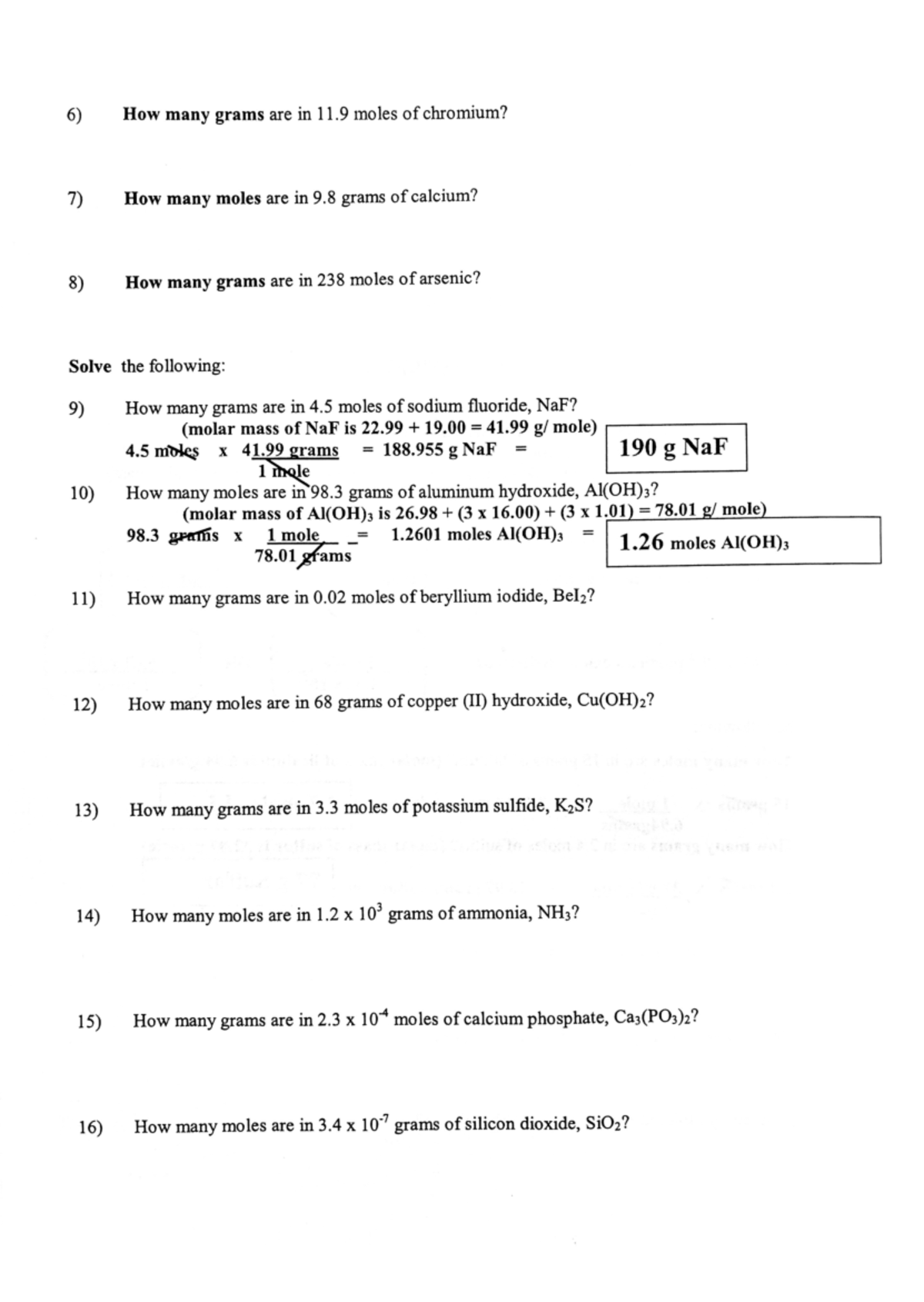 PP Conversions: Moles to Grams Problems - Practice Set 0224 - Studocu