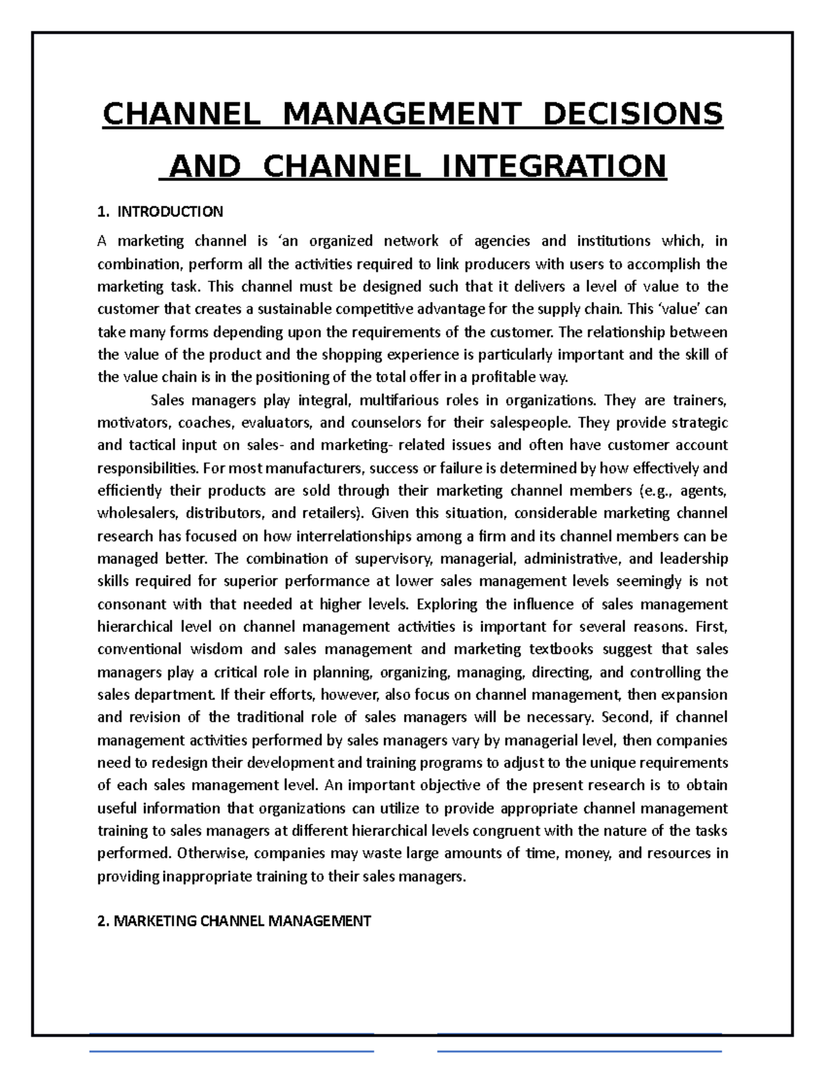Channel Management Decisions - CHANNEL MANAGEMENT DECISIONS AND CHANNEL ...