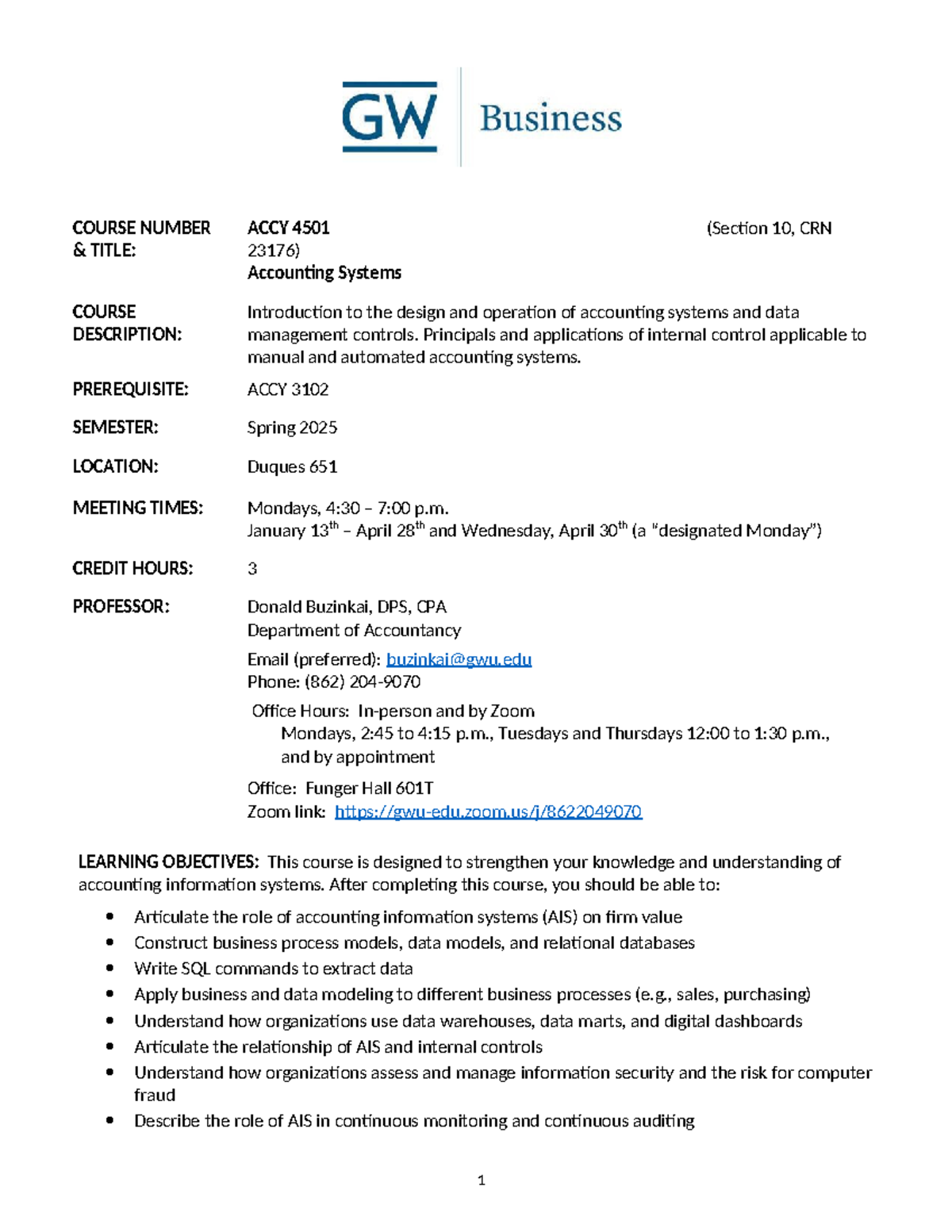 ACCY 4501 - Spring 2025 - Course Syllabus - Accounting Systems by ...