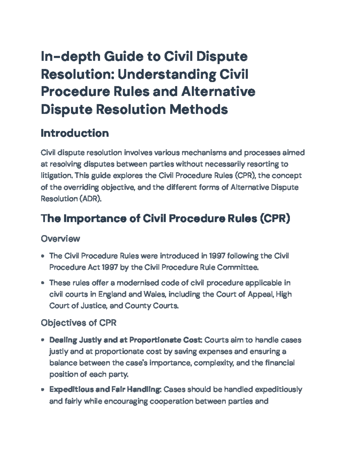 Comprehensive Overview of Civil Dispute Resolution: CPR & ADR Methods ...