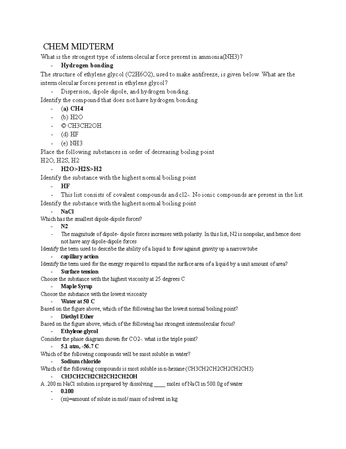 CHEM 2 Midterm - CHEM MIDTERM What is the strongest type of ...