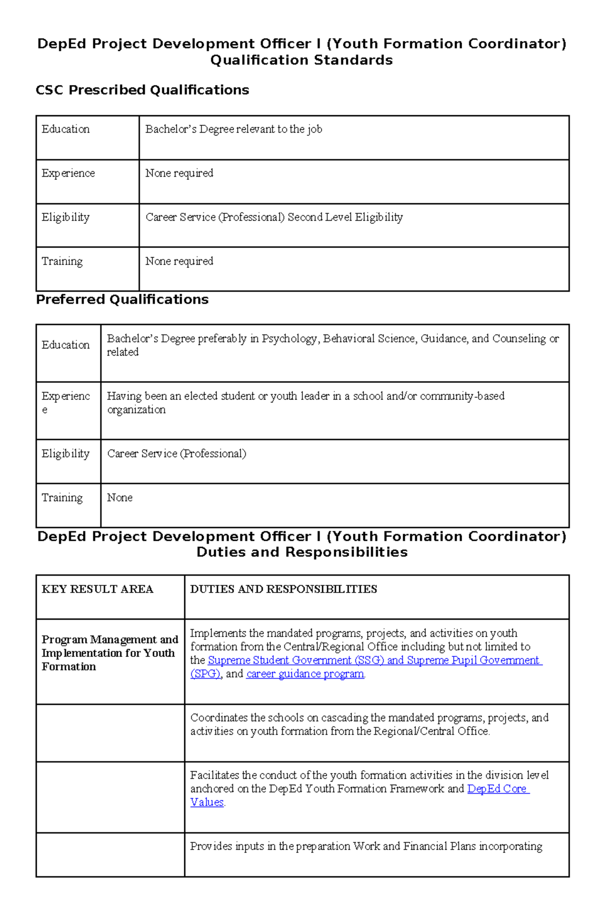 DepEd Project Development Officer I - Youth Formation Coordinator ...