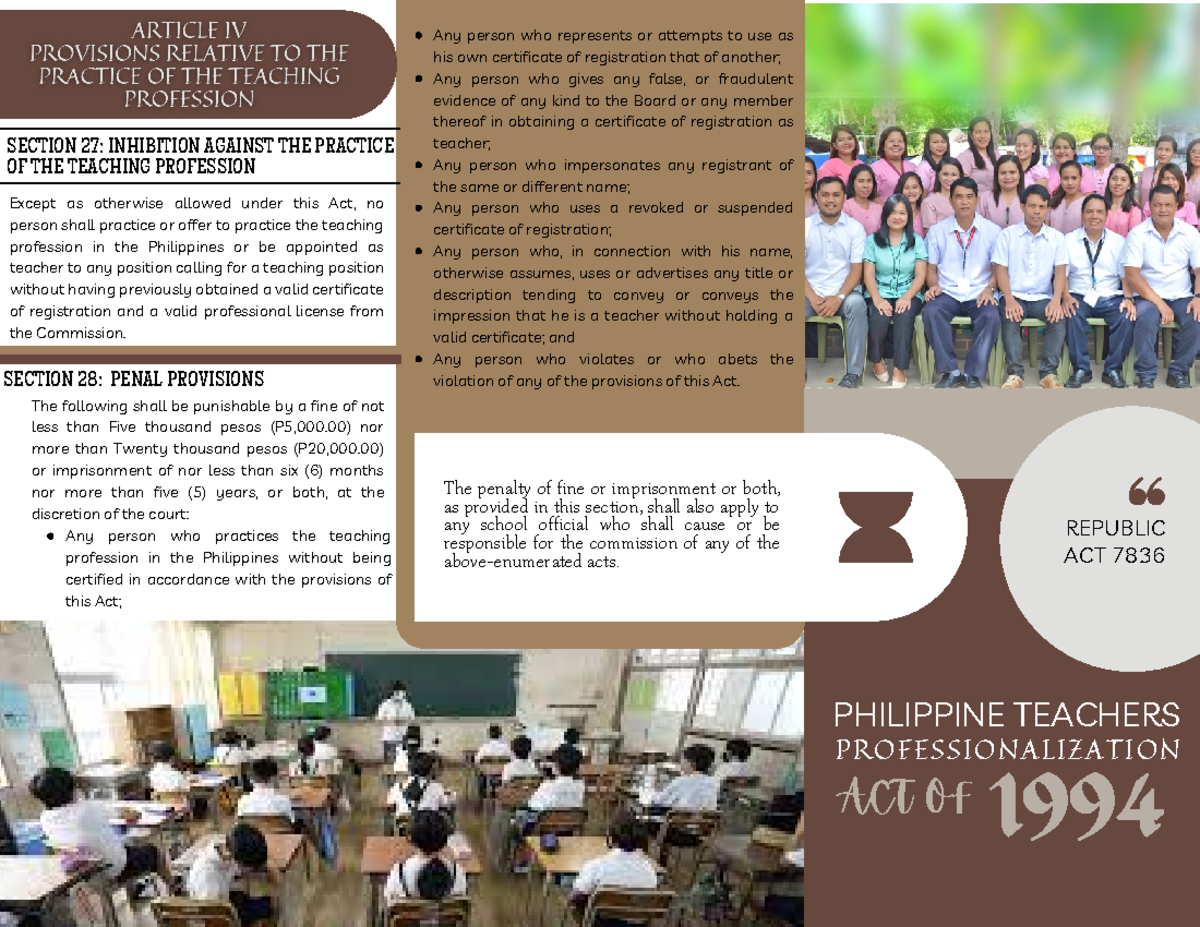 Brochure RA 7836 - PHILIPPINE TEACHERS PROFESSIONALIZATION REPUBLIC ACT ...