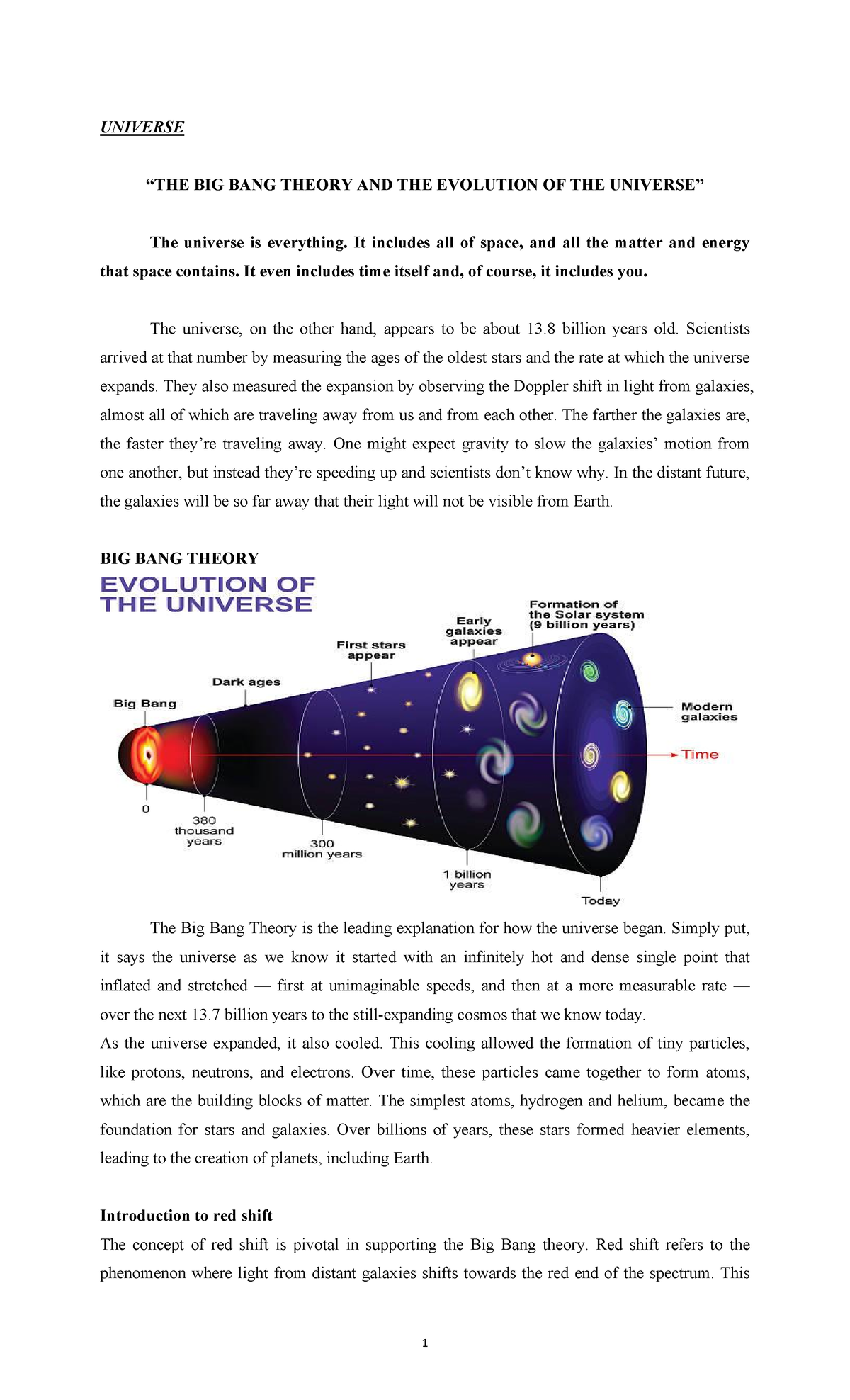 Universe- Handouts - Use it in school purposes - UNIVERSE “THE BIG BANG ...