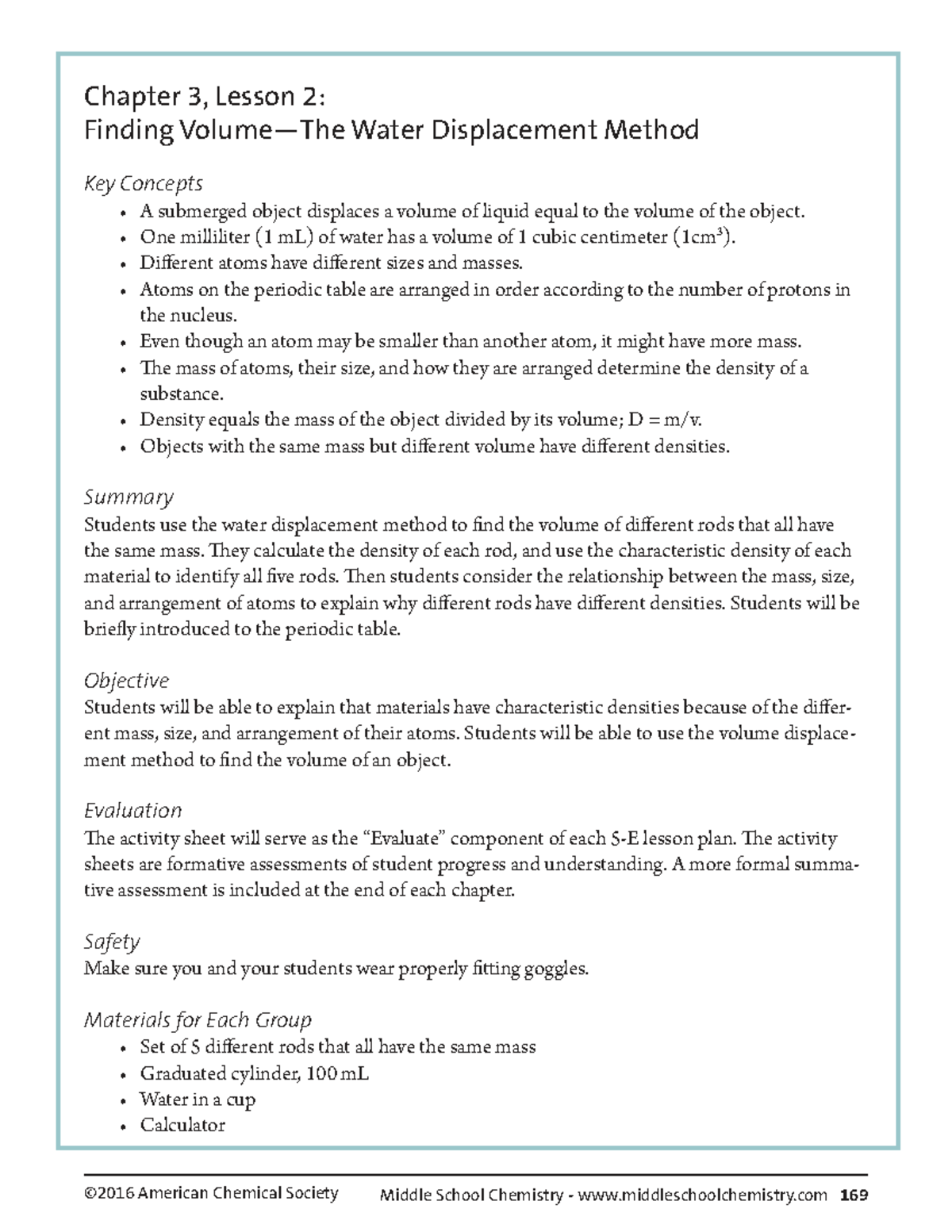 Chapter 3, Lesson 2: Water Displacement & Density Concepts - Studocu
