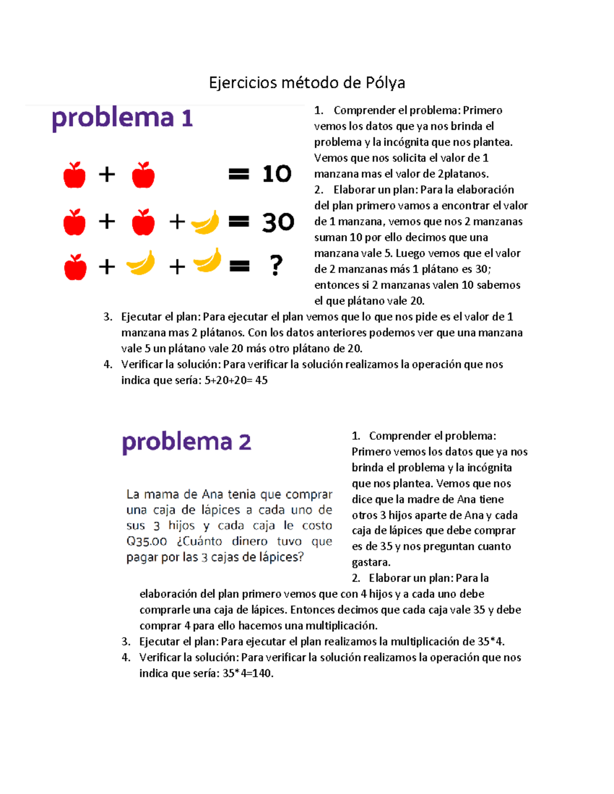 Ejercicios de Resolución de Problemas con el Método de Pólya - Studocu