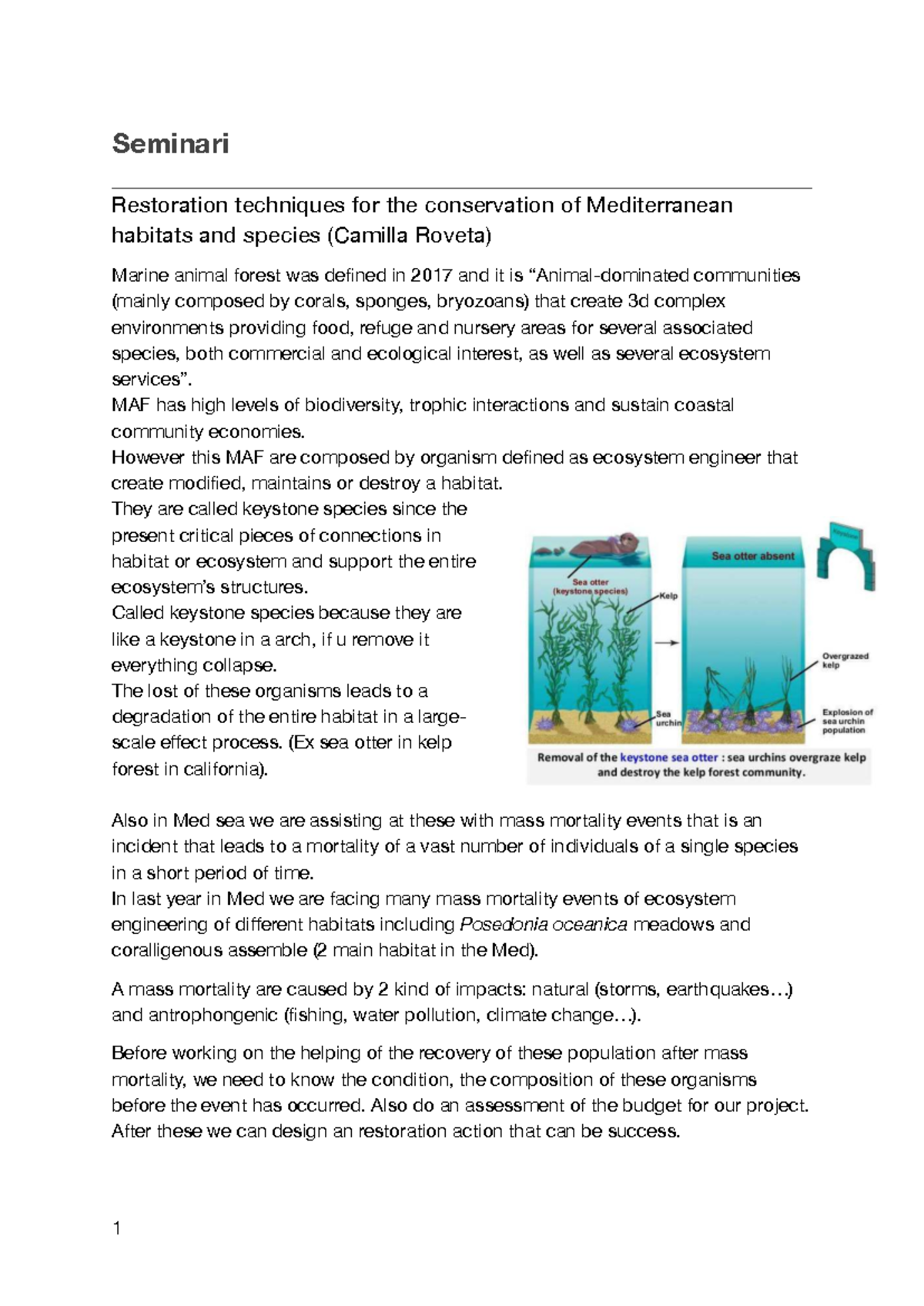 Seminari Restoration Techniques for Mediterranean Marine Ecosystems (HB ...