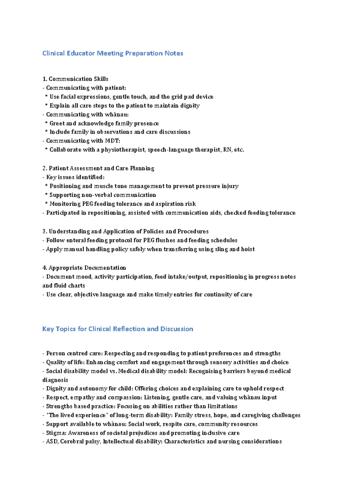 CE Meeting Prep Notes: Communication, Care Planning & Policies - Studocu