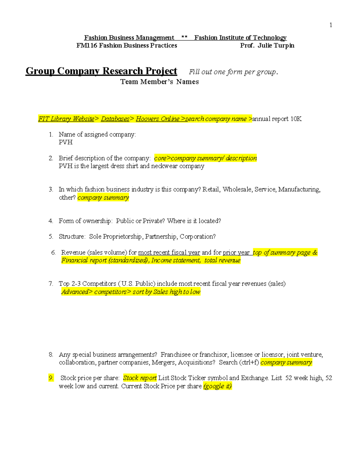 FM116 Group Company Research Project: PVH Overview and Analysis - Studocu
