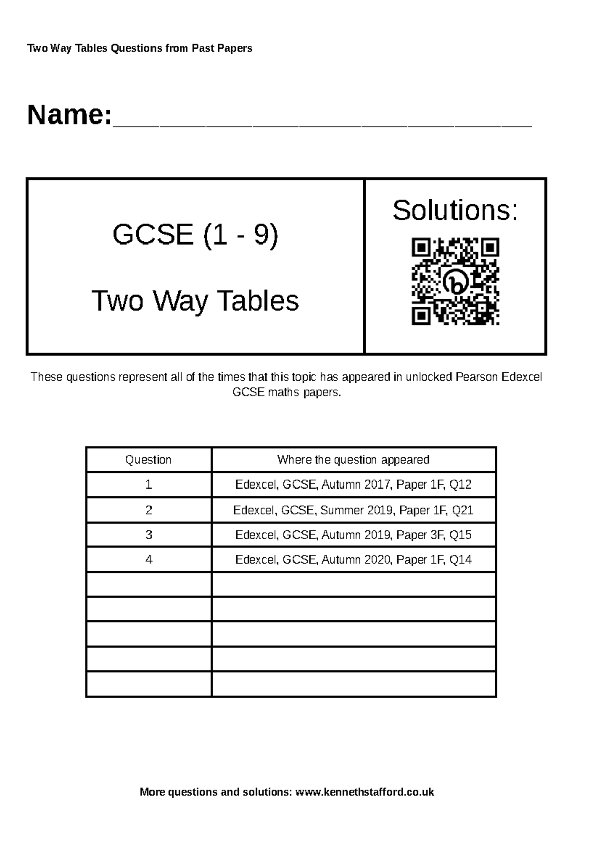 GCSE (1 9) Two Way Tables Past Paper Questions & Solutions - Studocu