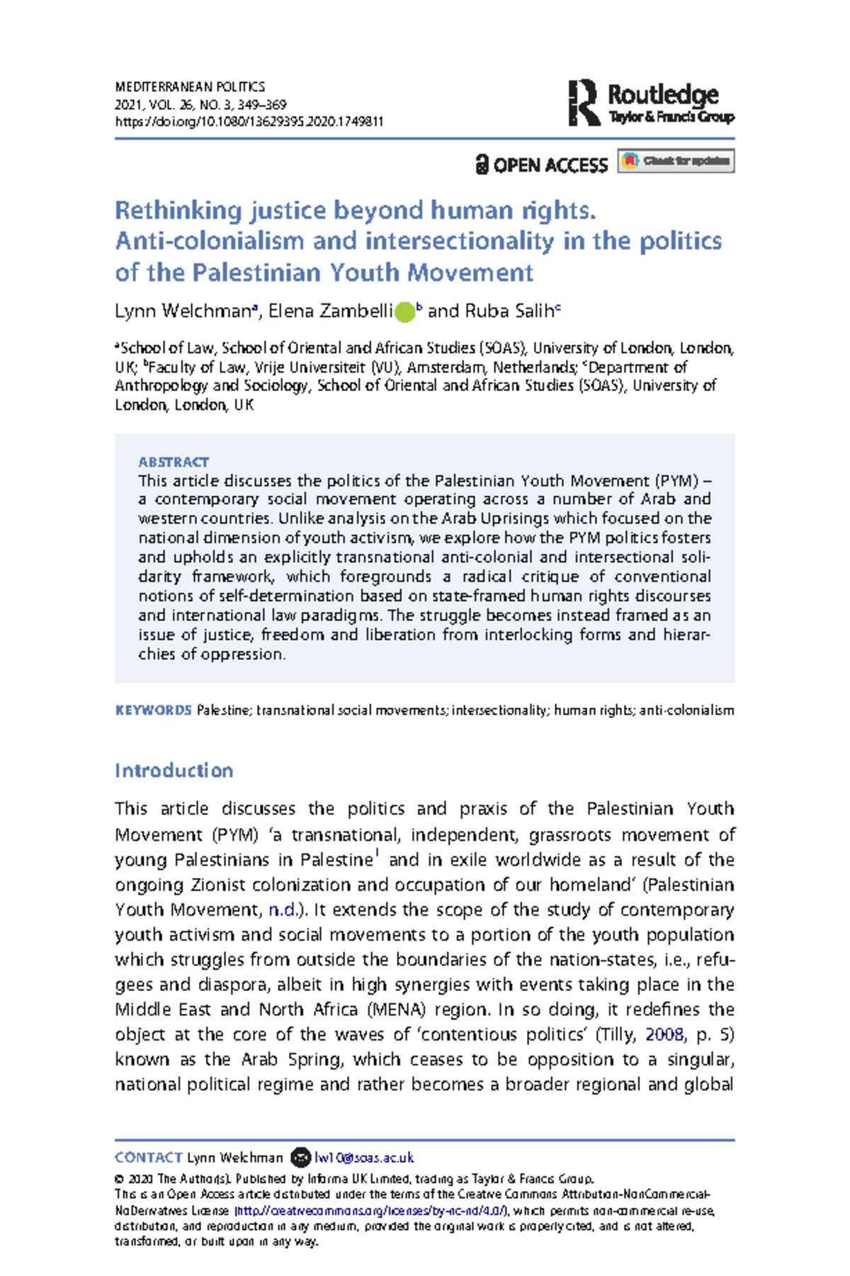 MEDITERRANEAN POLITICS 2021, VOL. 26, NO. 3: Rethinking Justice and ...