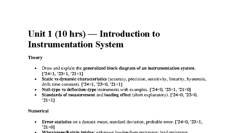 Instrumentation System Theory: Comprehensive Study Guide (ENGR 101 ...
