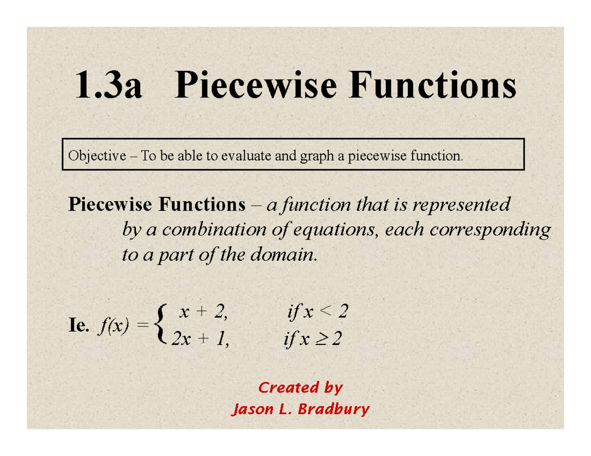1 3a Piecewise Functions Evaluation Graphing Notes Studocu