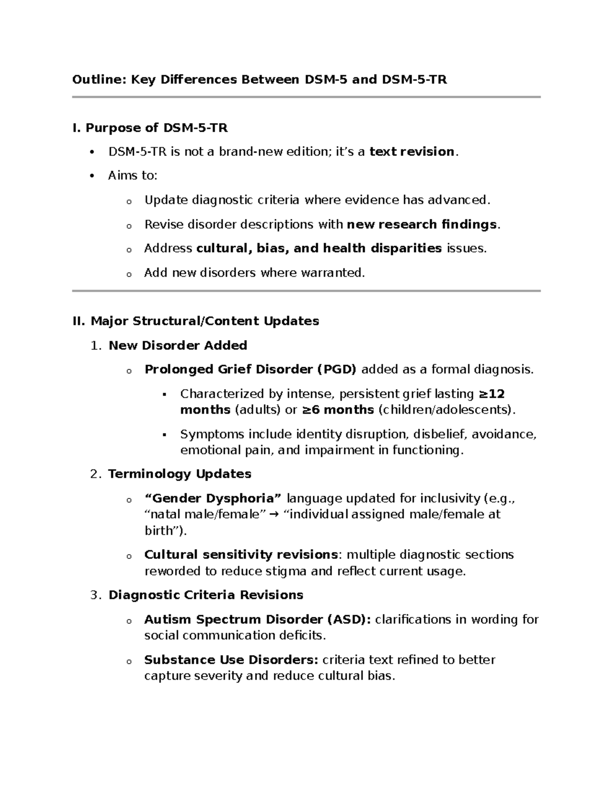 DSM5 vs DSM 5TR: Key Updates and Differences Analysis - Studocu