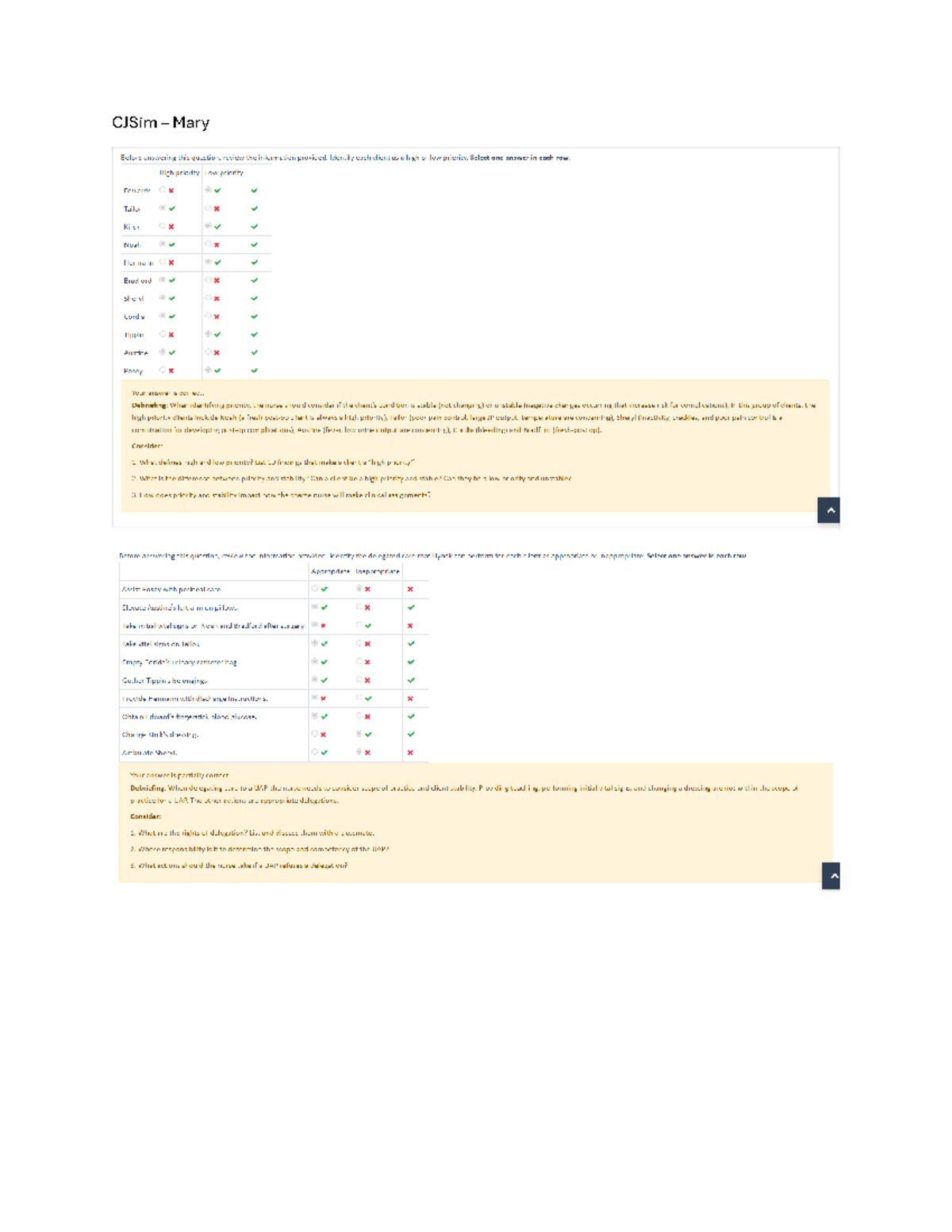 CJSim Mary: Client Priority & Delegation in Nursing Care - Studocu