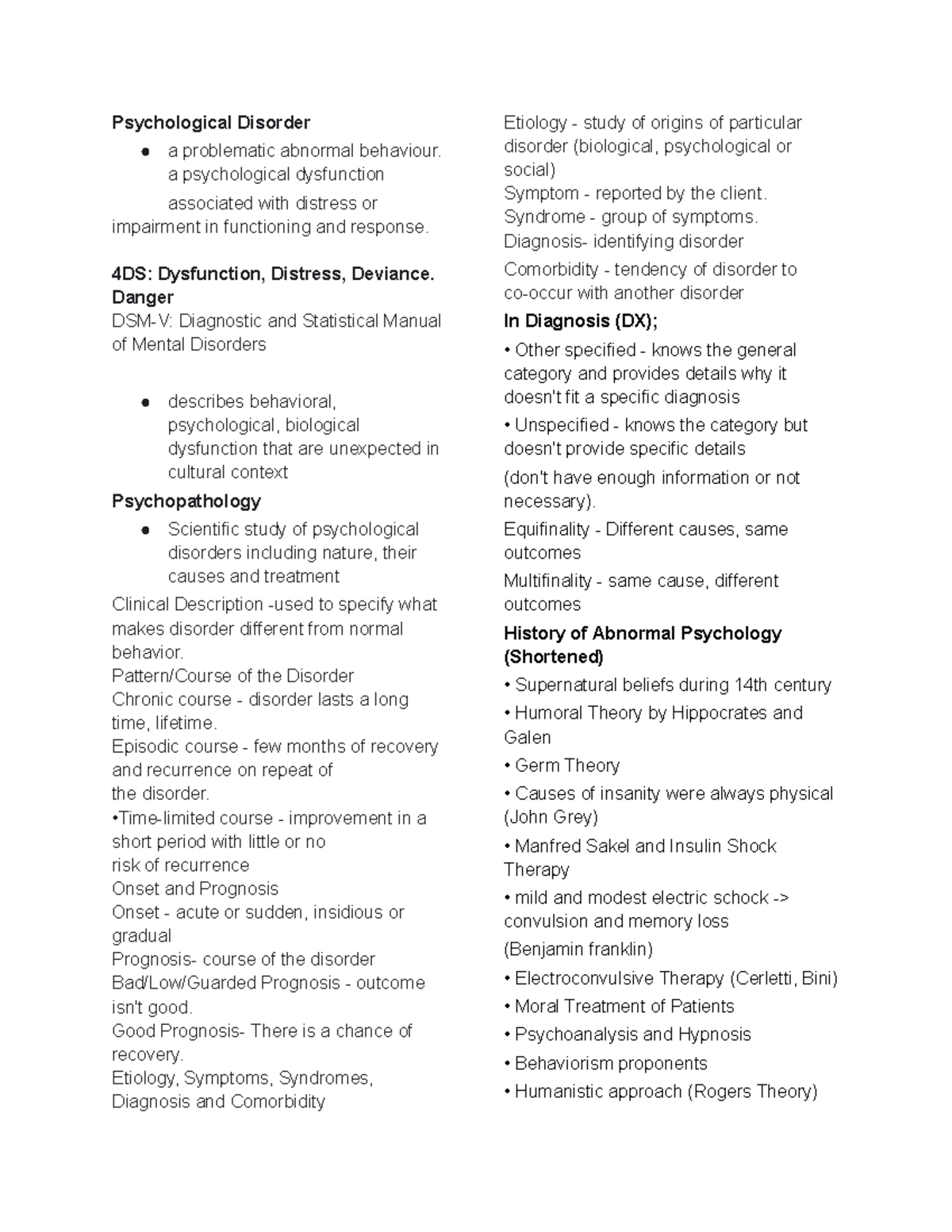 Abnormal Psychology Review: Key Concepts and Disorders (AB PSY 101 ...