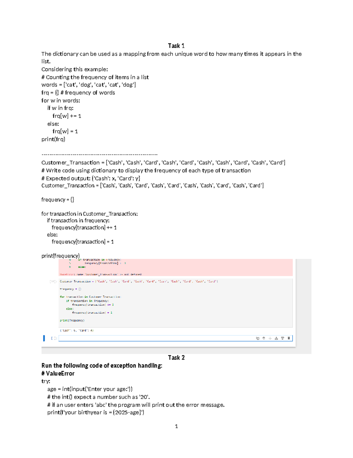 Homework 6: Dictionary & Exception Handling Tasks - Ngon - Studocu