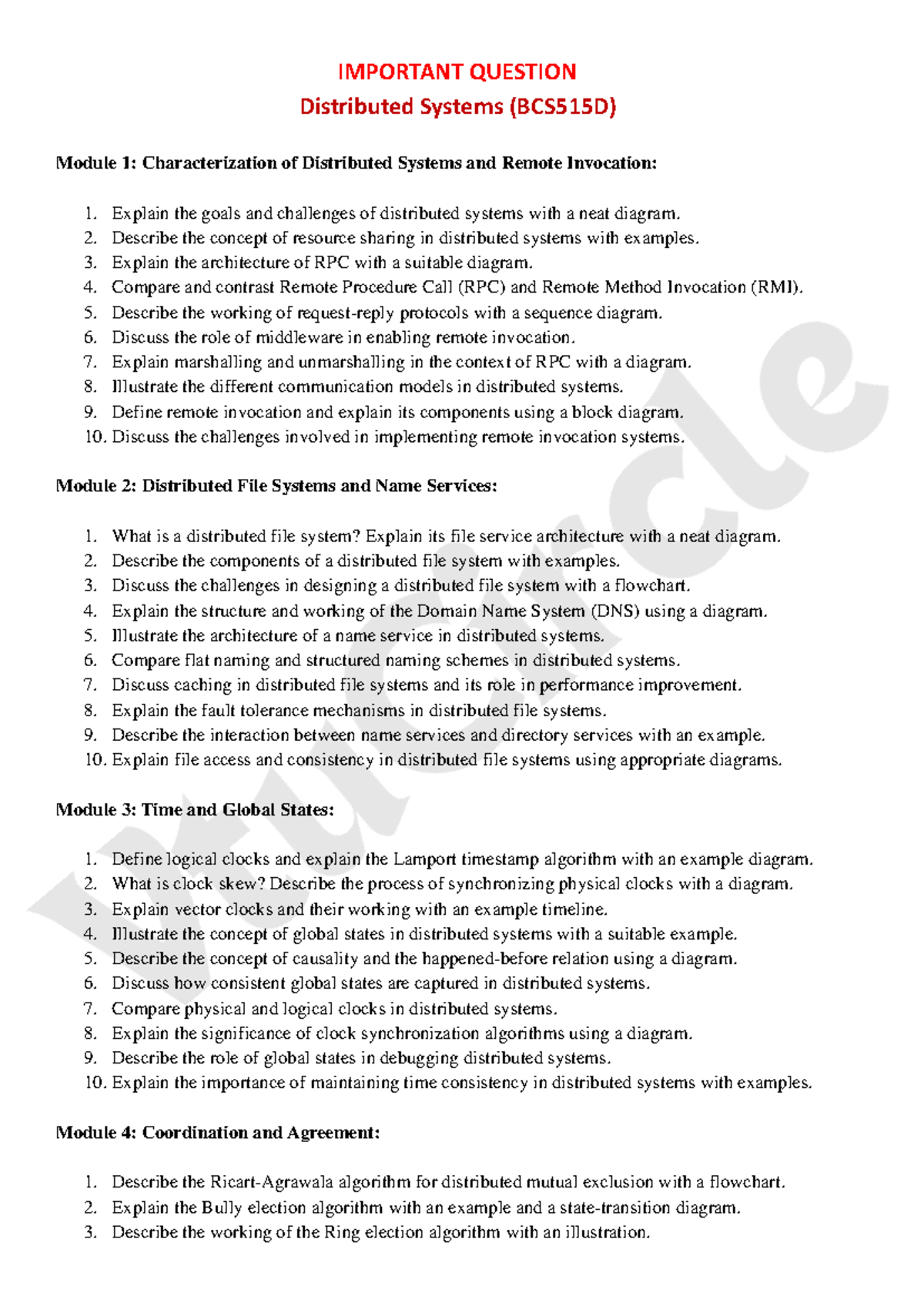 BCS515D Important Questions on Distributed Systems Modules 1-4 - Studocu