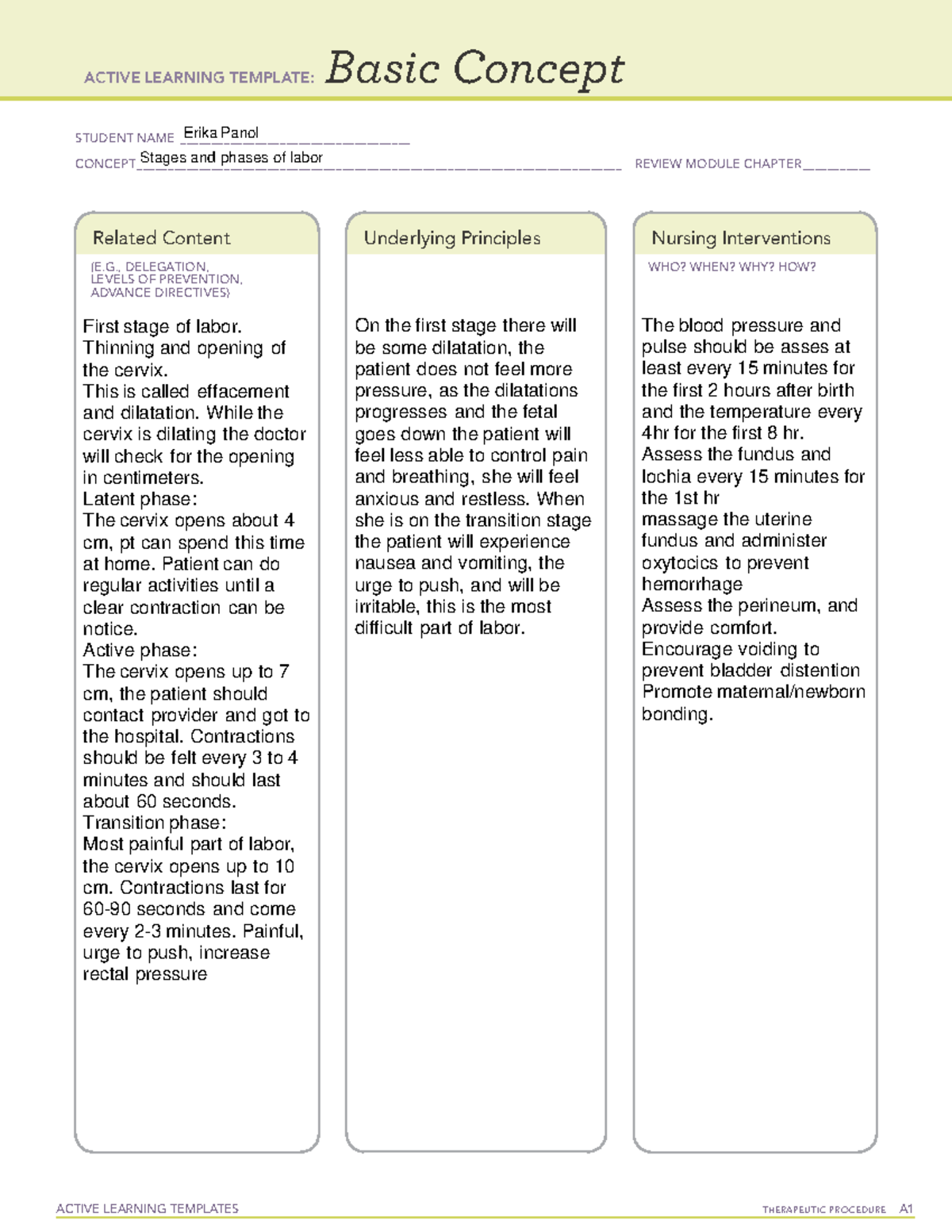 Active Learning Template: Therapeutic Procedures in Labor & Delivery ...