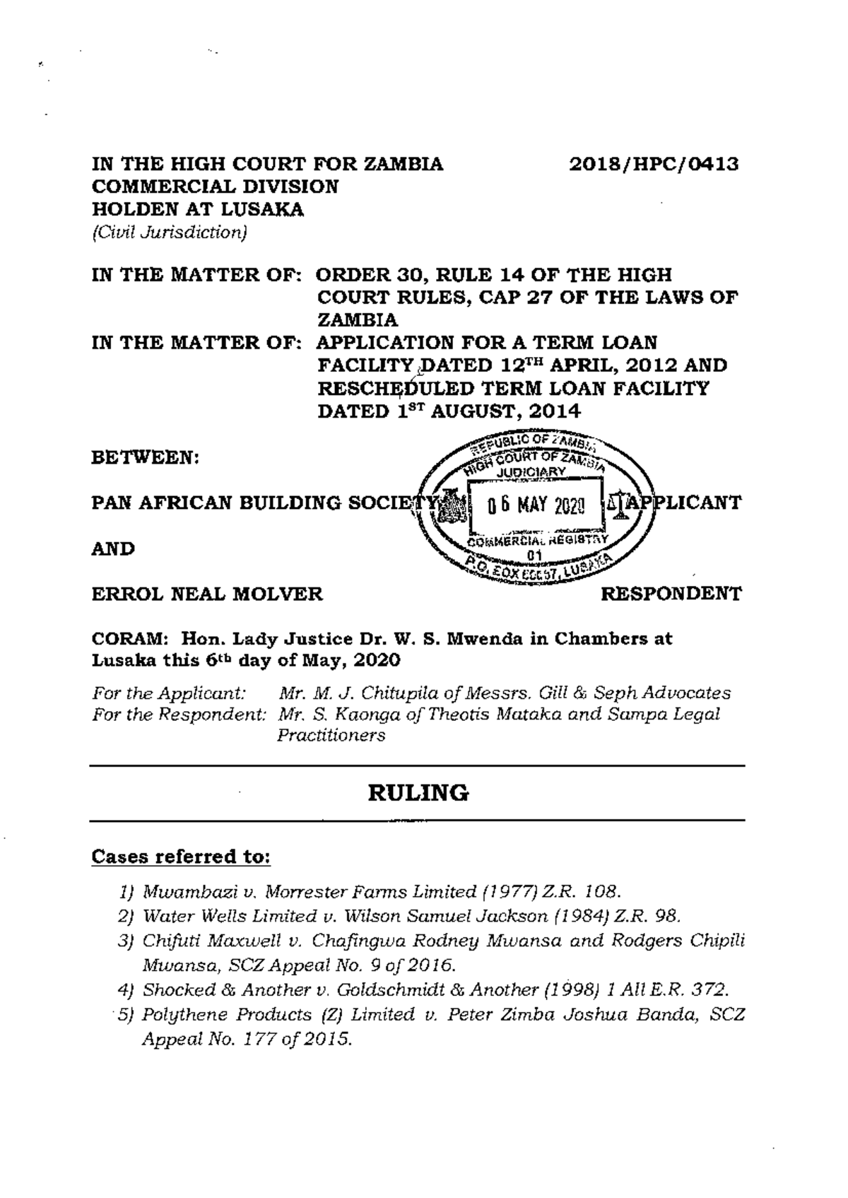 Ruling on Application to Set Aside Judgment - High Court Zambia (2020 ...
