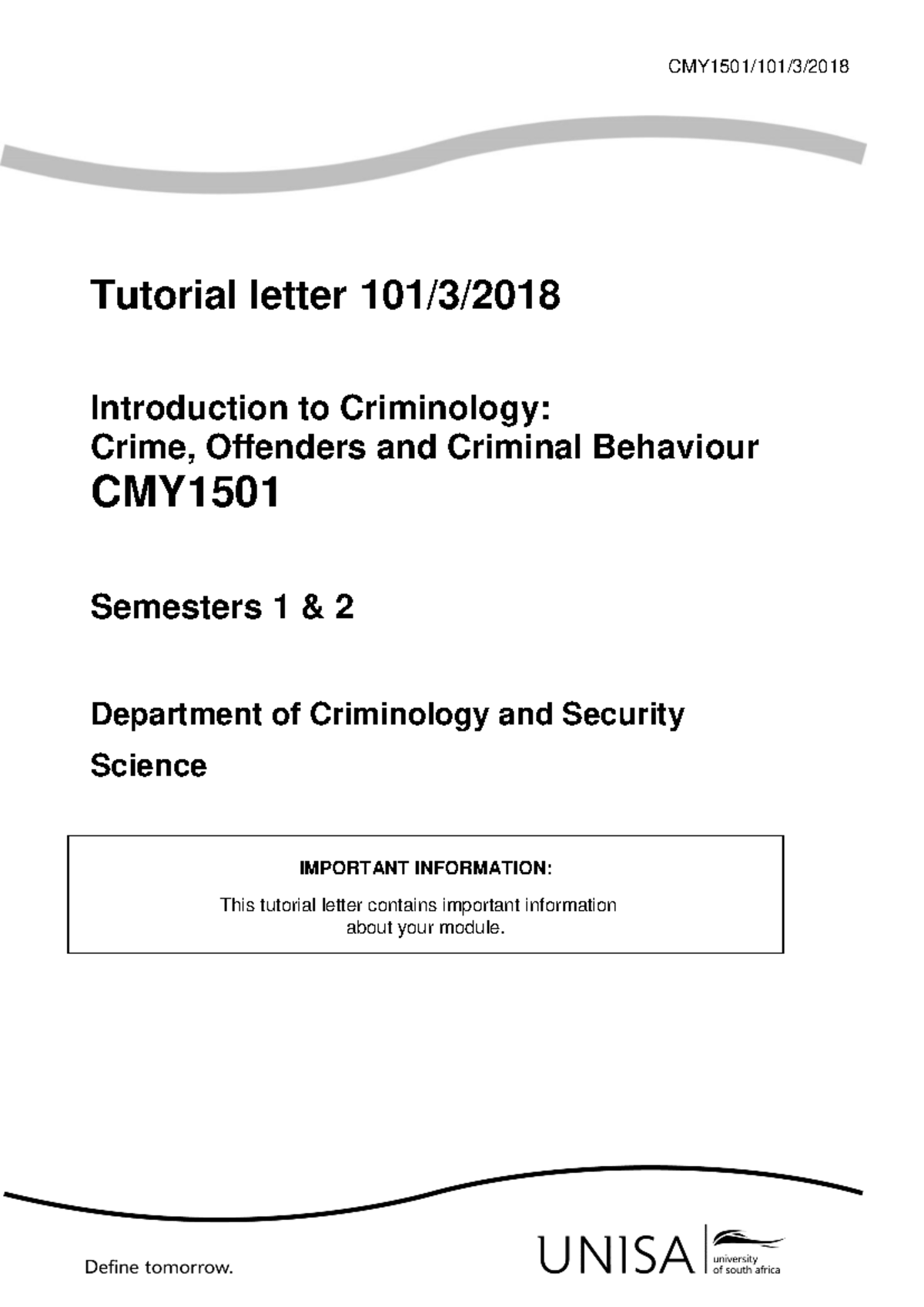 CMY1501-TL-2018: Guide to Previous Question Papers and Important Info ...