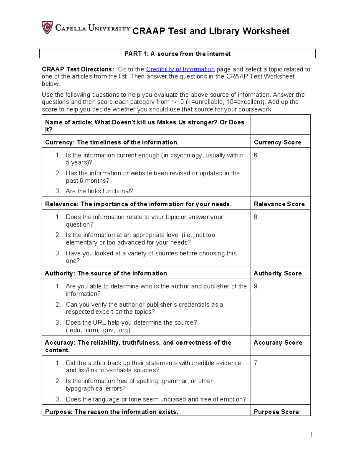 CRAAP Test & Library Worksheet: Evaluating Sources for PSY 101 - Studocu