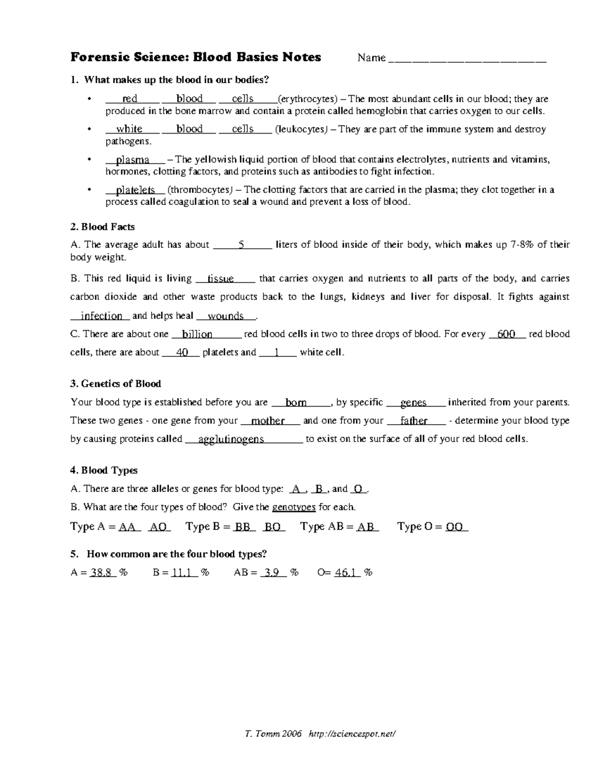 Blood Basics Worksheet - Forensic Science Lab Assignment - Studocu