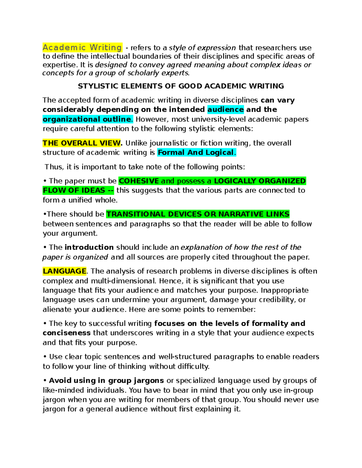 Academic Writing: Key Elements and Guidelines for Success in ENG 101 ...