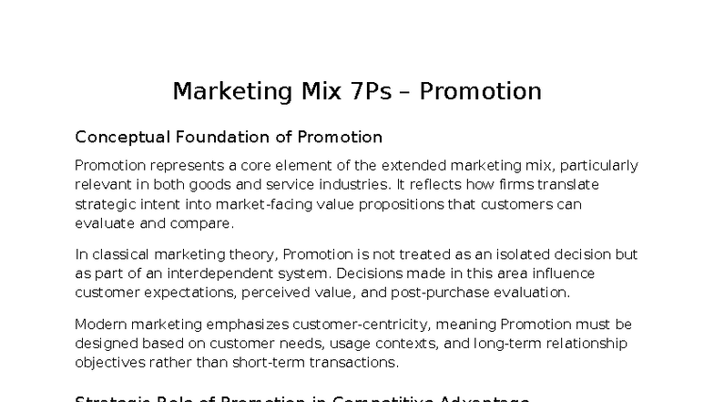 Academic Marketing 7Ps: Promotion Conceptual Foundations - Studocu