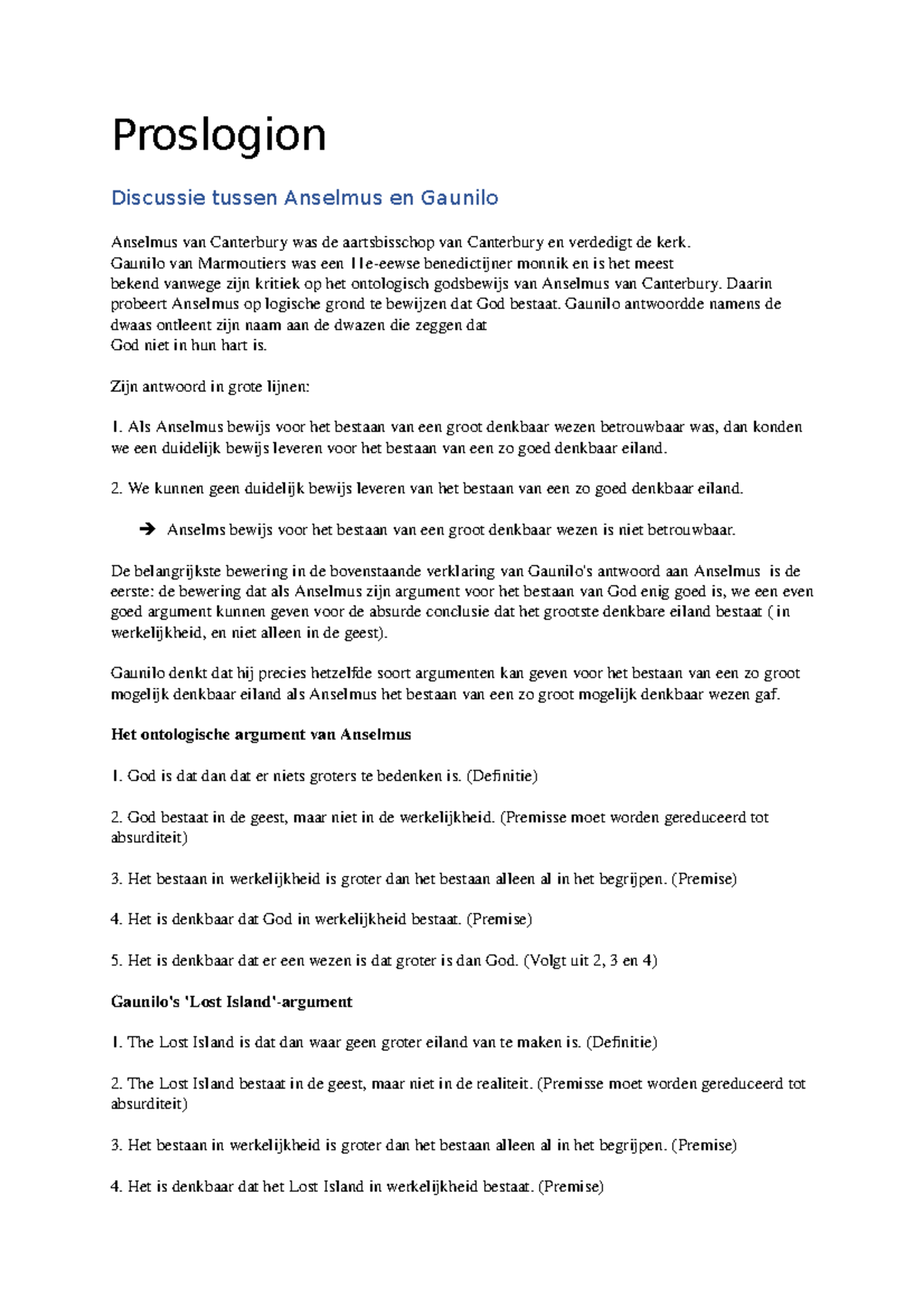 Proslogion - Explanation about the story of Anselmus. One of the ...
