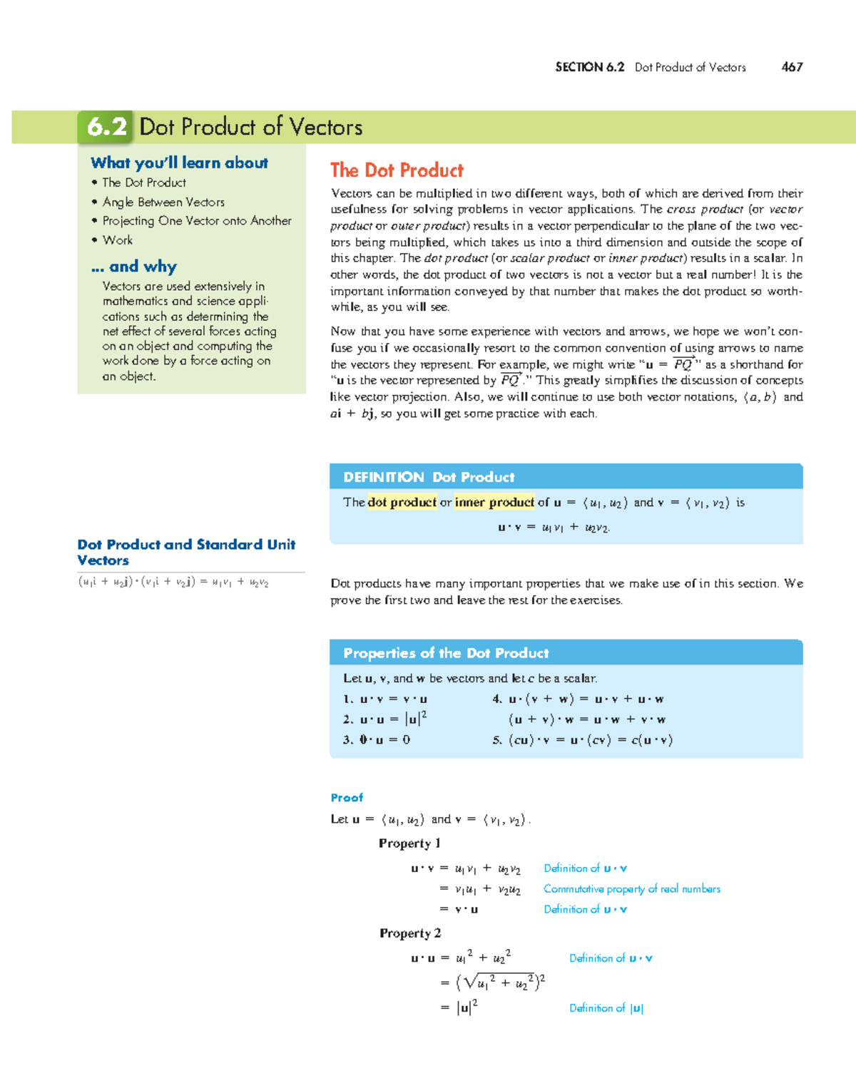 Ch6 Section 2 - Dot Product of Vectors Study Notes - Studocu