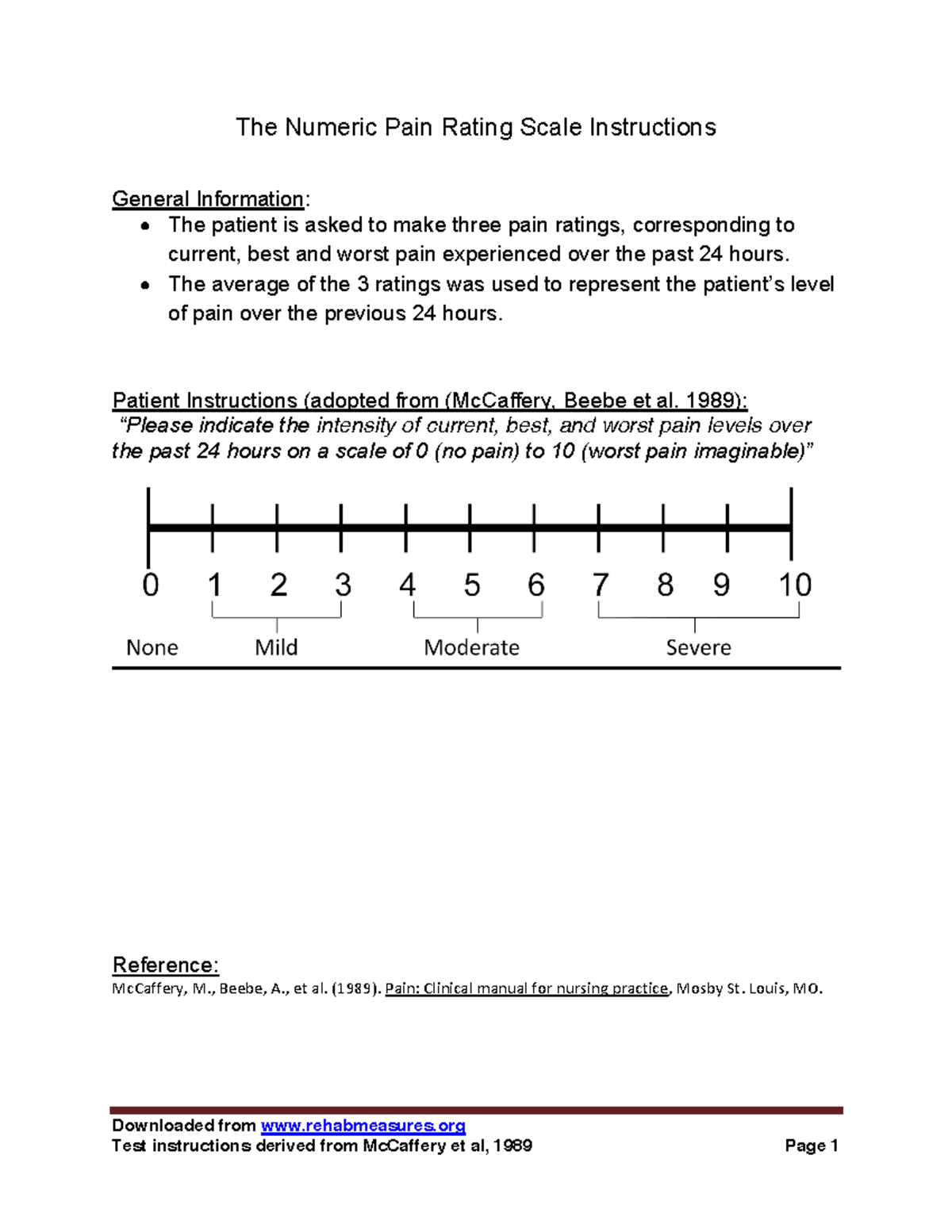 Numeric Pain Rating Scale Instructions (NRS) for Pain Assessment - Studocu