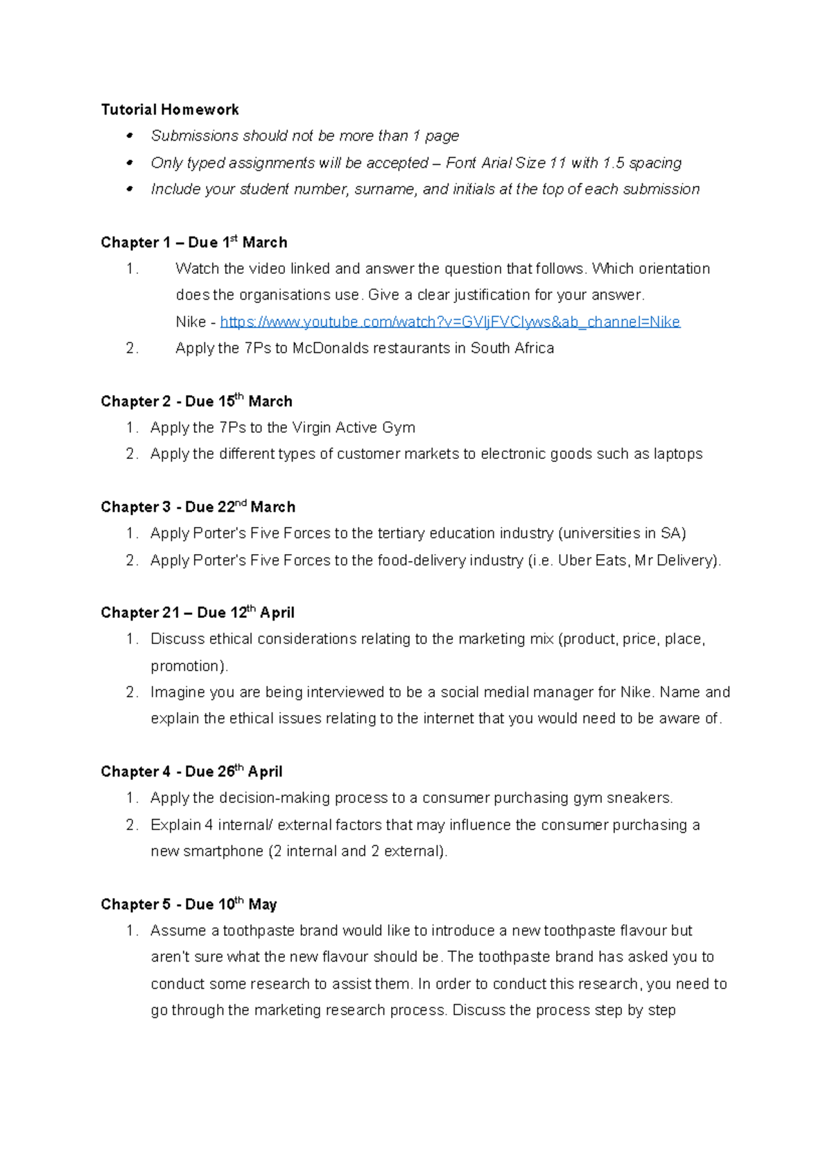 Tutorial Homework MAR01A1: Key Topics & Deadlines for 2024 - Studocu