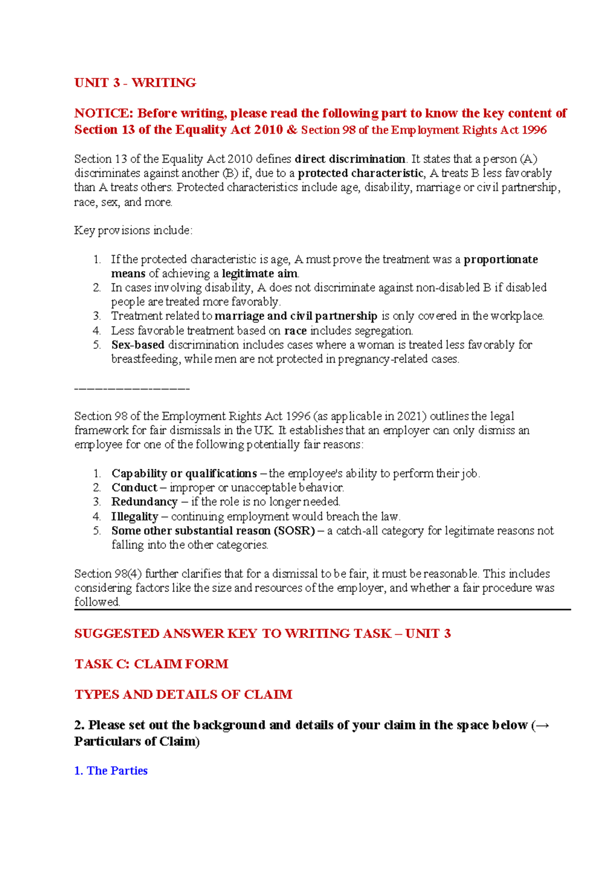 UNIT 3 - Sample Writing - UNIT 3 - WRITING NOTICE: Before writing ...