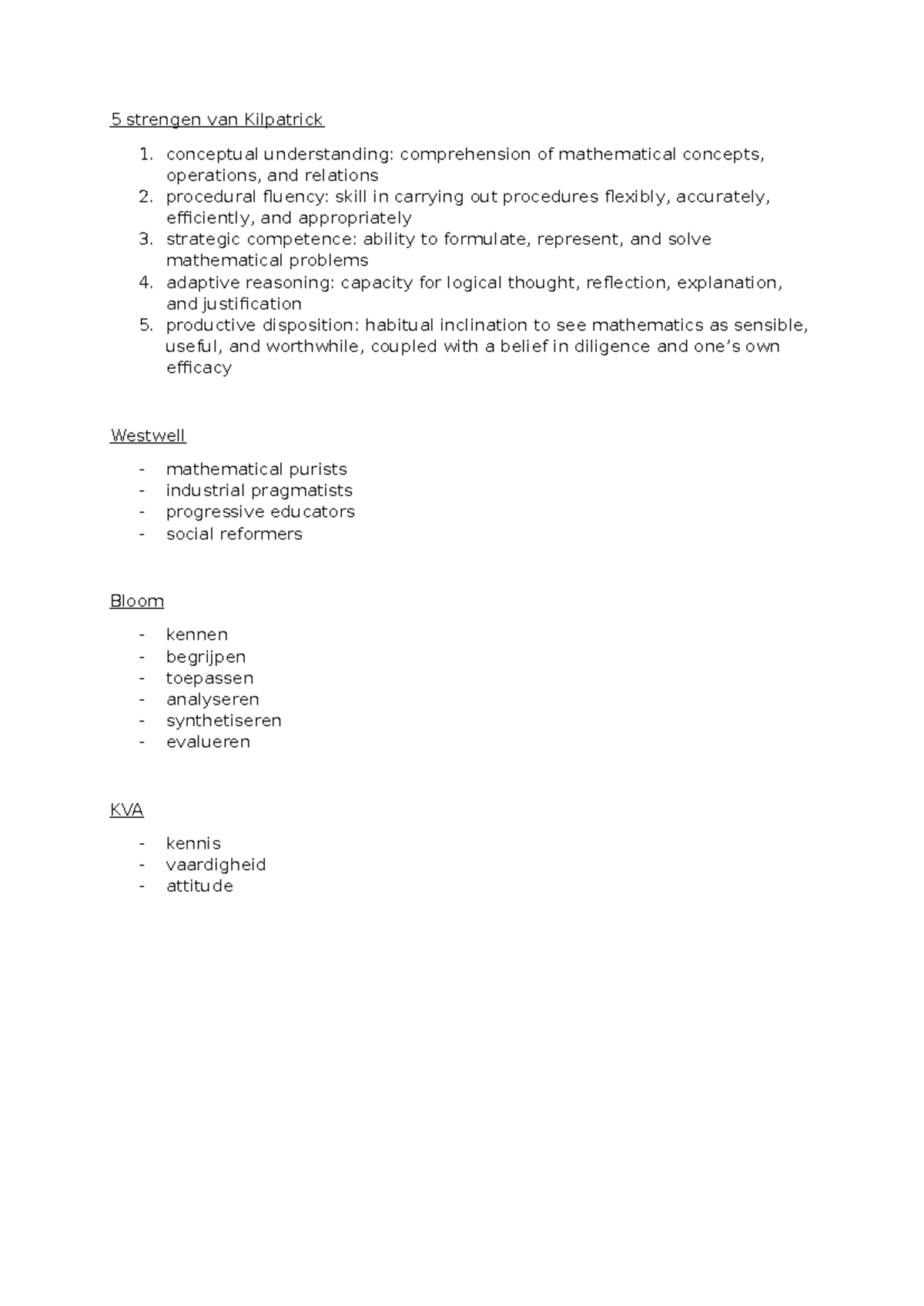 5 strengen van Kilpatrick - conceptual understanding: comprehension of ...