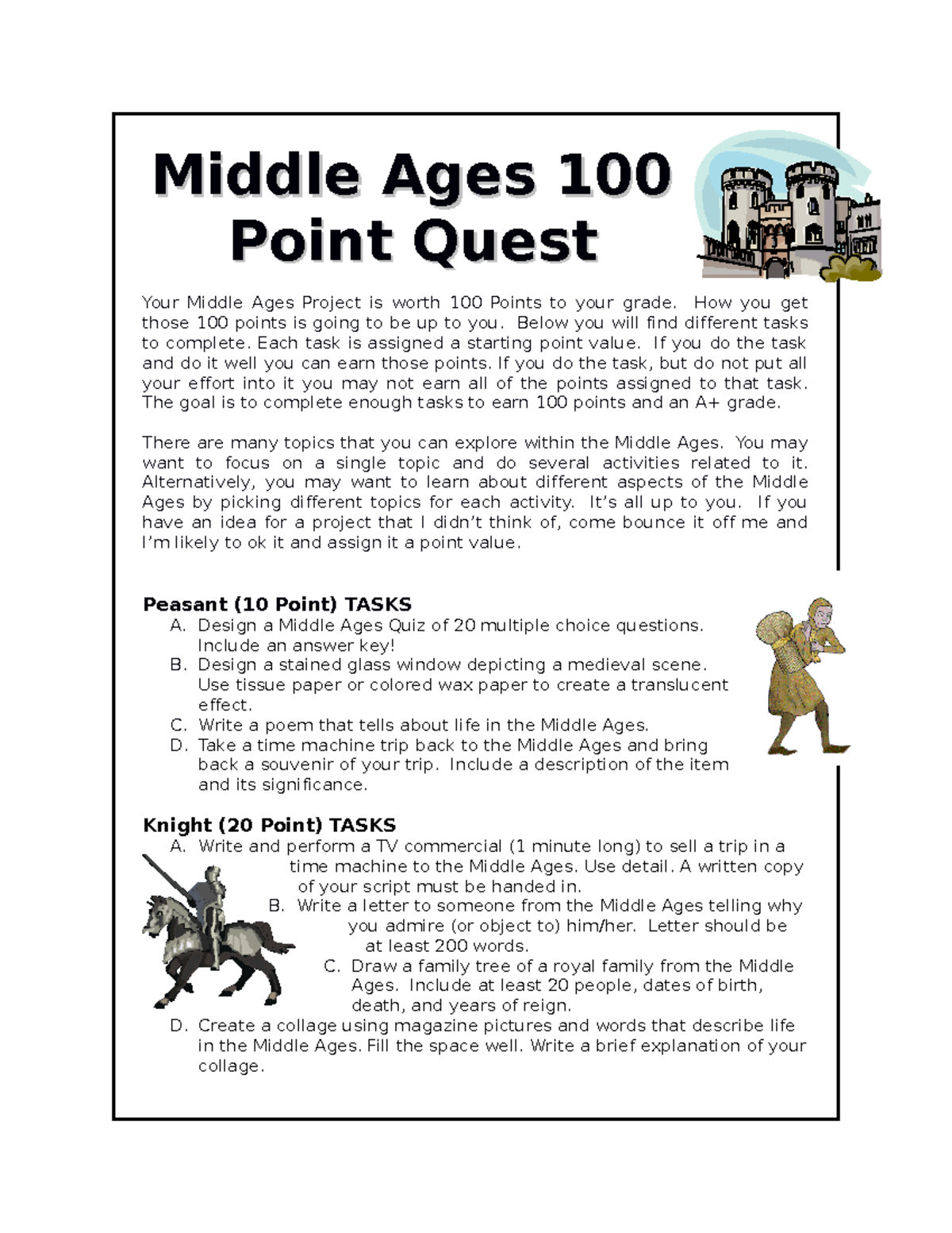 Middle Ages 100 Point Project - Tasks and Guidelines - Studocu