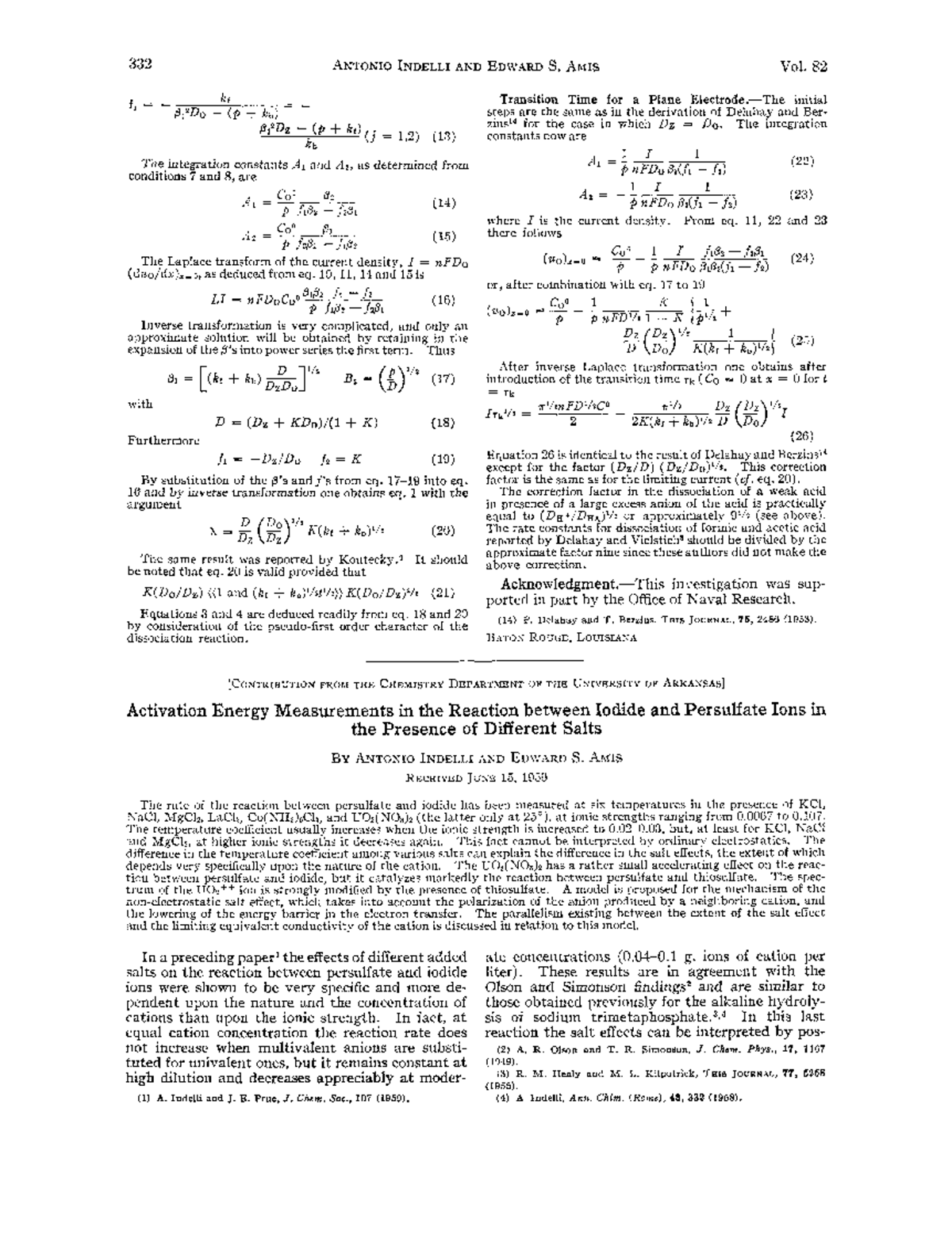 Activation Energy Measurements in the Reaction of Iodide and Persulfate ...