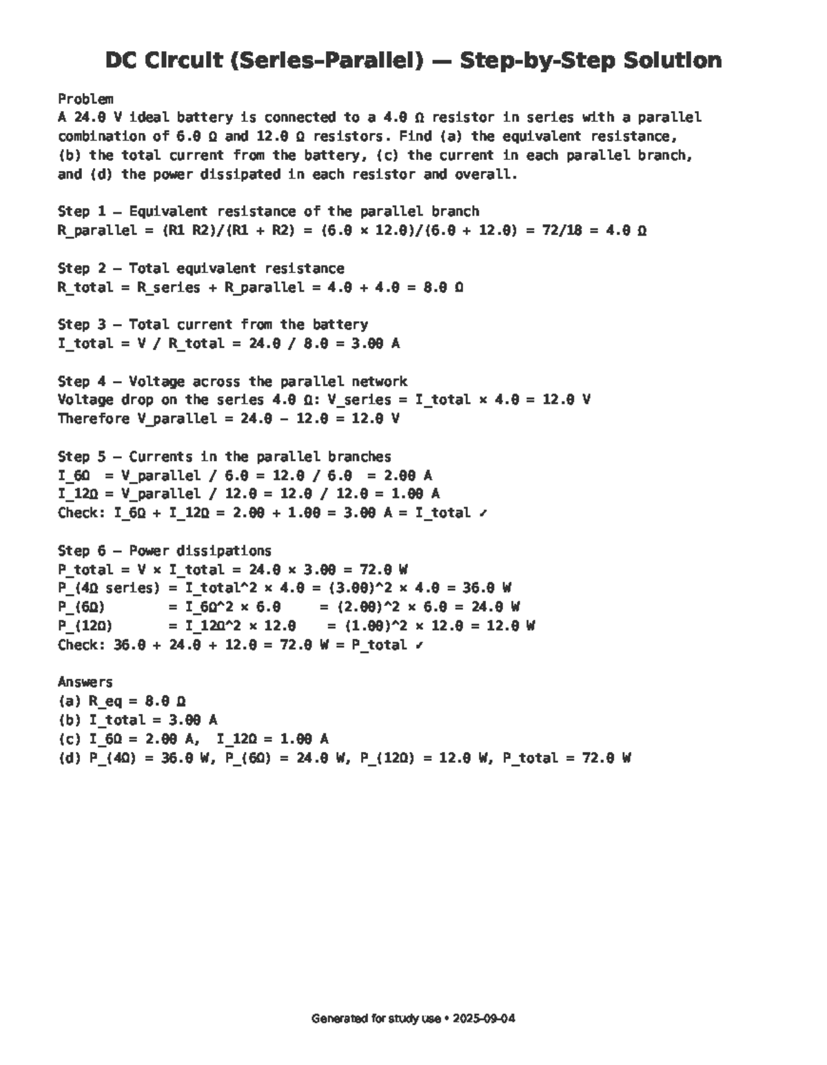 DC Circuit Analysis: Series-Parallel Problem Solution (PHYS 101) - Studocu