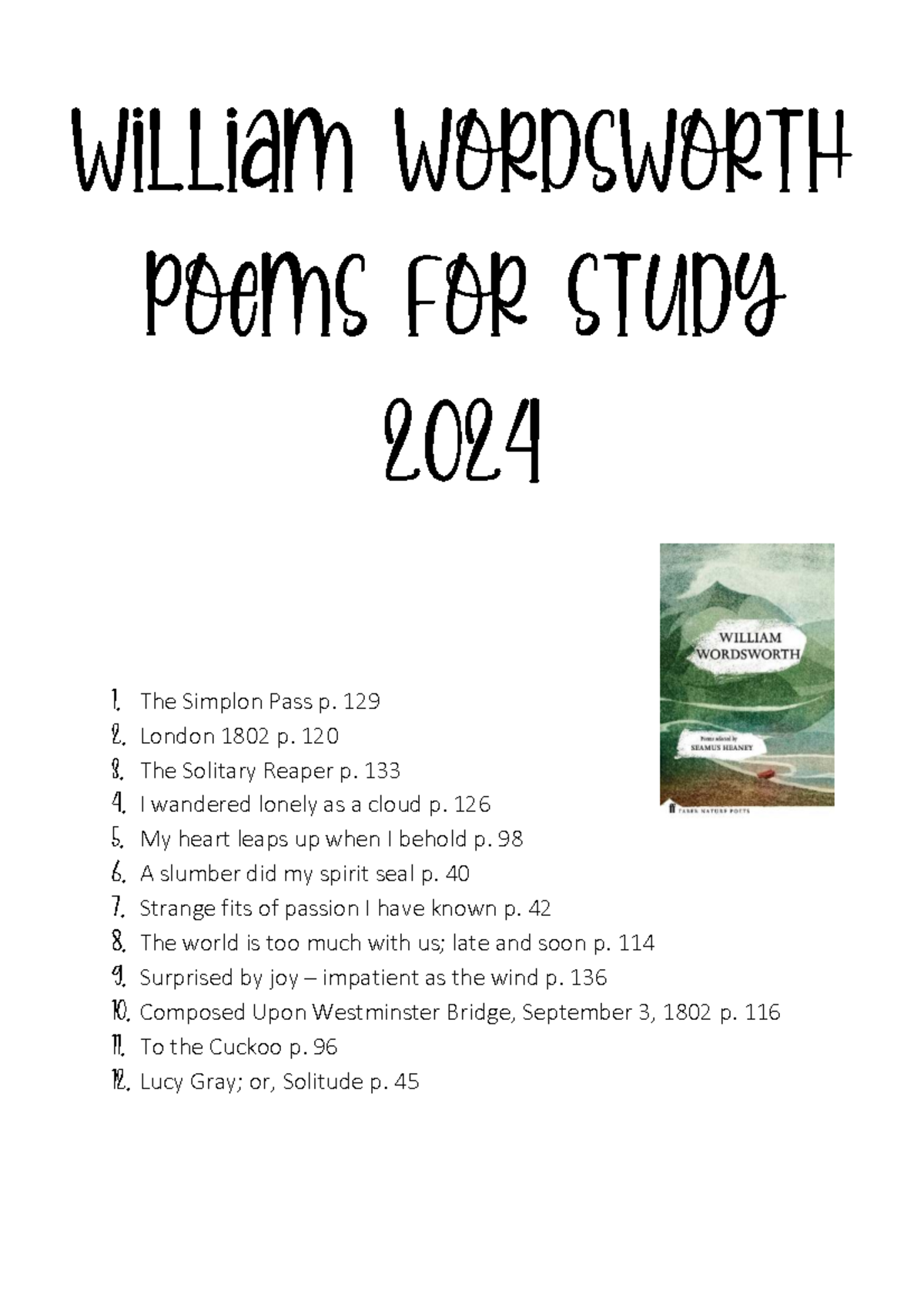 William Wordsworth: Poems for Study (ENG 2024) - Studocu