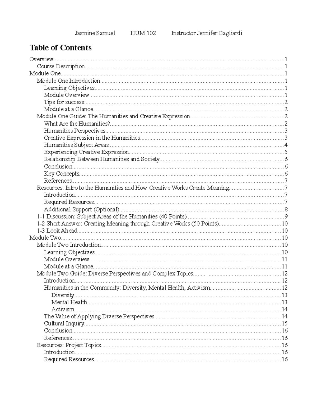 HUM 102 Final Course Overview and Module Guide - Studocu