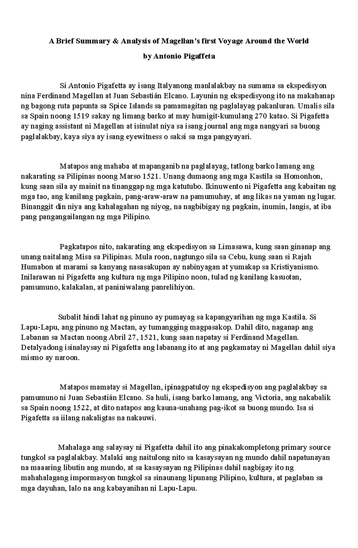 Lecture Notes: Pagsusuri sa Unang Paglalakbay sa Mundo ni Antonio ...